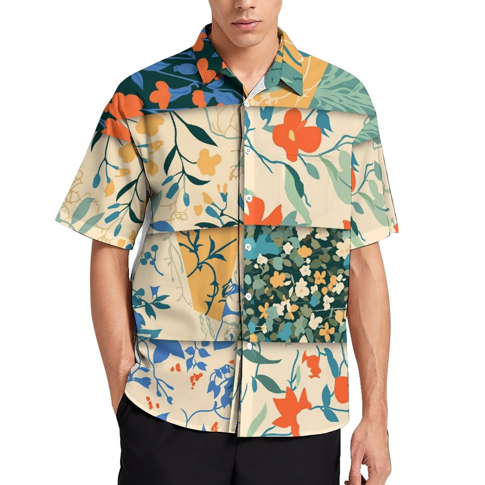 Mens Summer Colorful Floral Bohemia Shirts Button Down Short Sleeve ...