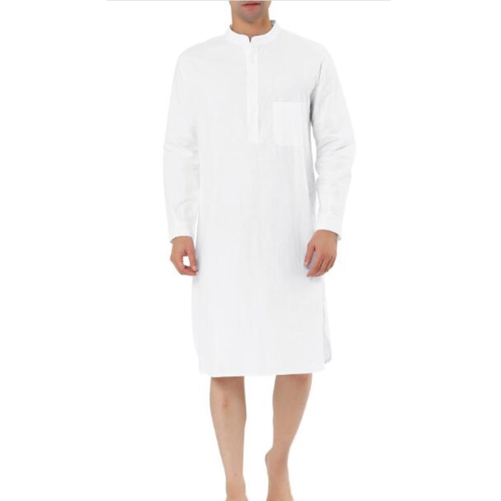Mens Summer Kaftan Robe Button Down Long Sleeve Ramadan Thobe Casual ...