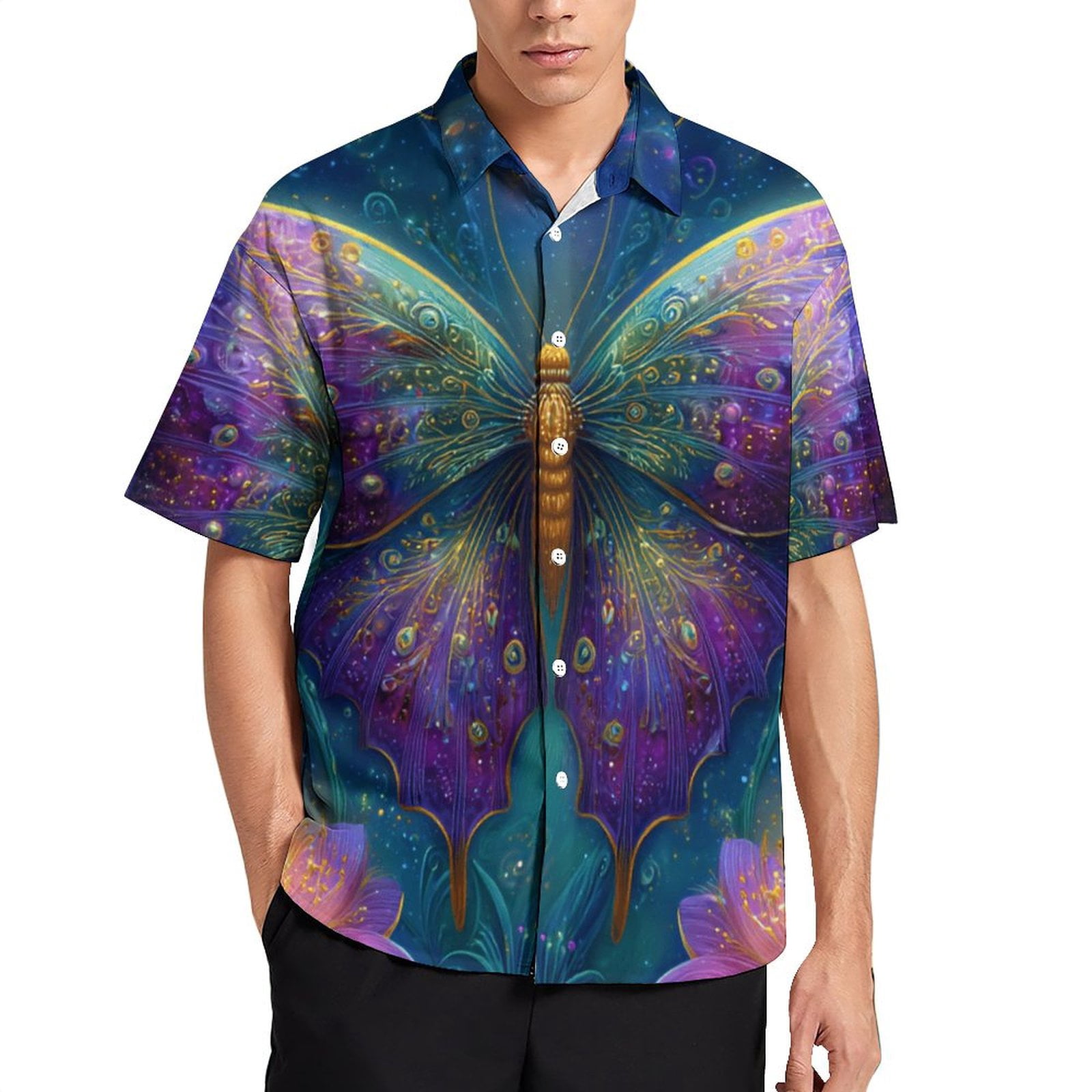 Mens Summer Magical Iridescent Butterfly Floral Fantasy Art Shirts ...