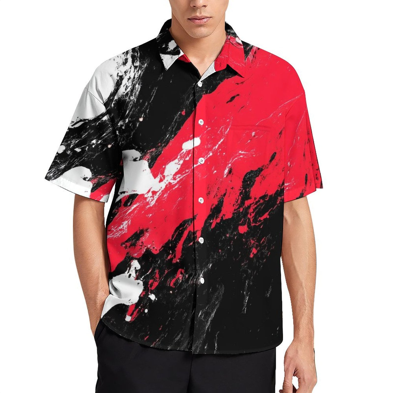 Mens Summer Marble Texture Shirts Button Down Short Sleeve Vintage ...