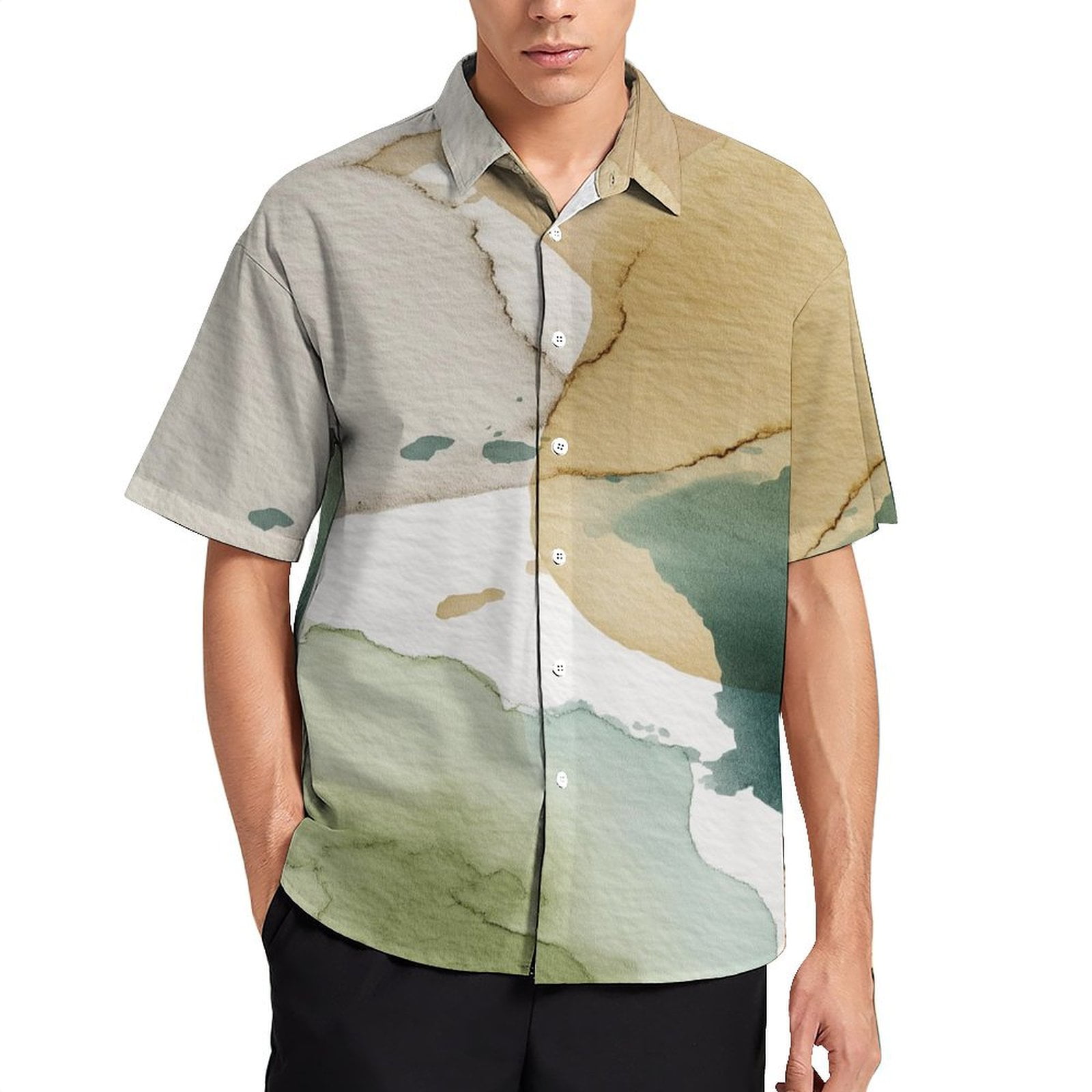 Mens Summer Marble Texture Shirts Button Down Short Sleeve Vintage ...