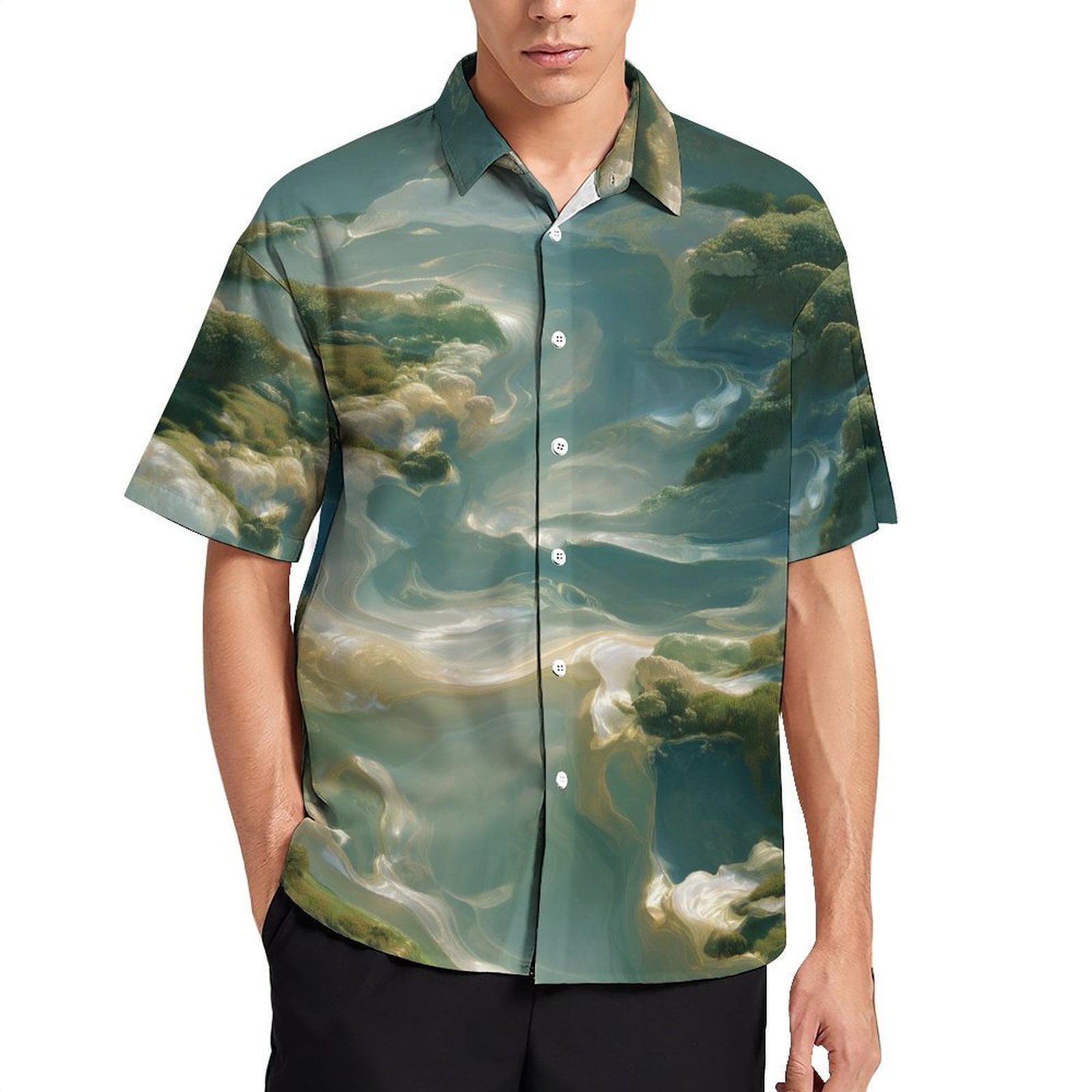 Mens Summer Marble Texture Shirts Button Down Short Sleeve Vintage ...