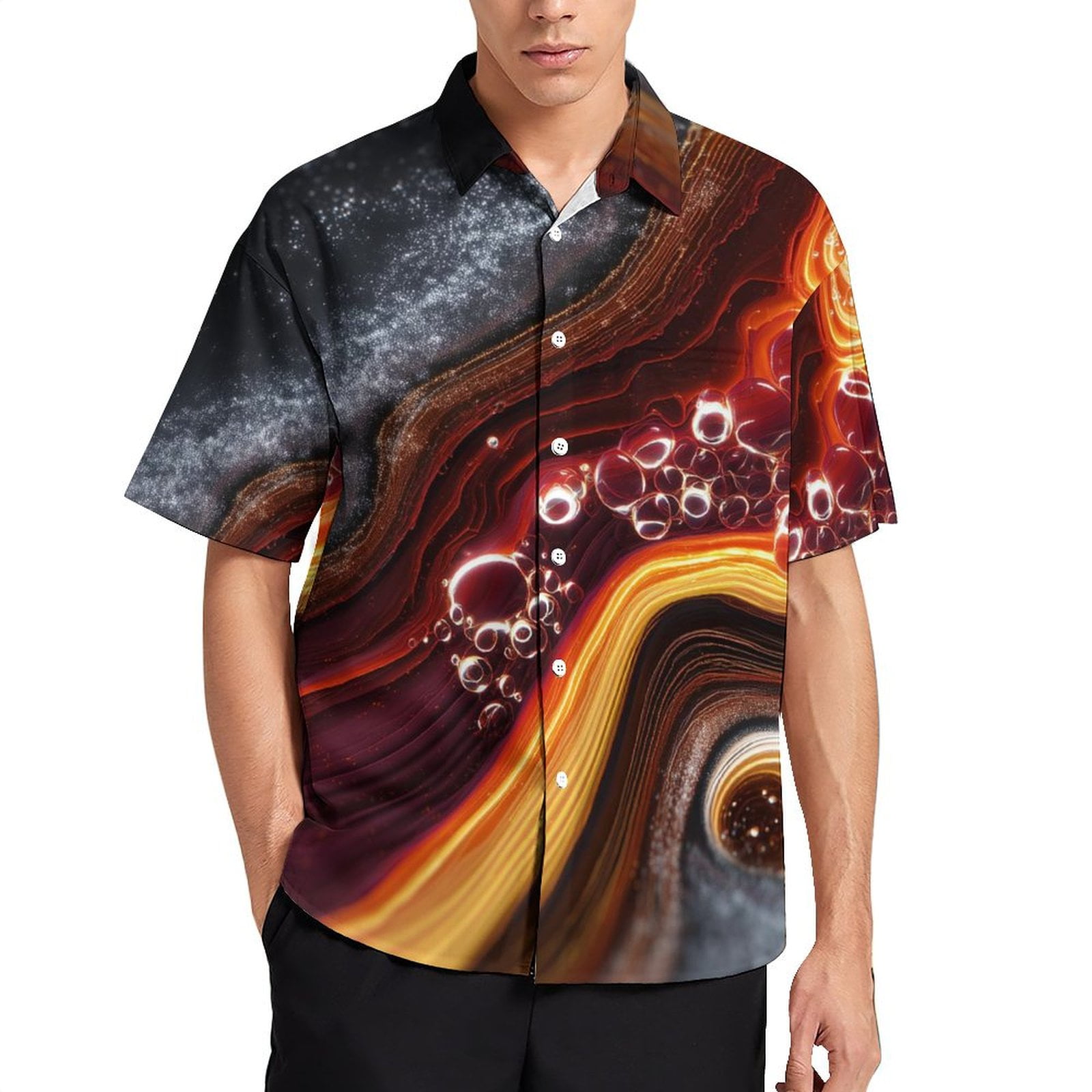 Mens Summer Marble Texture Shirts Button Down Short Sleeve Vintage ...