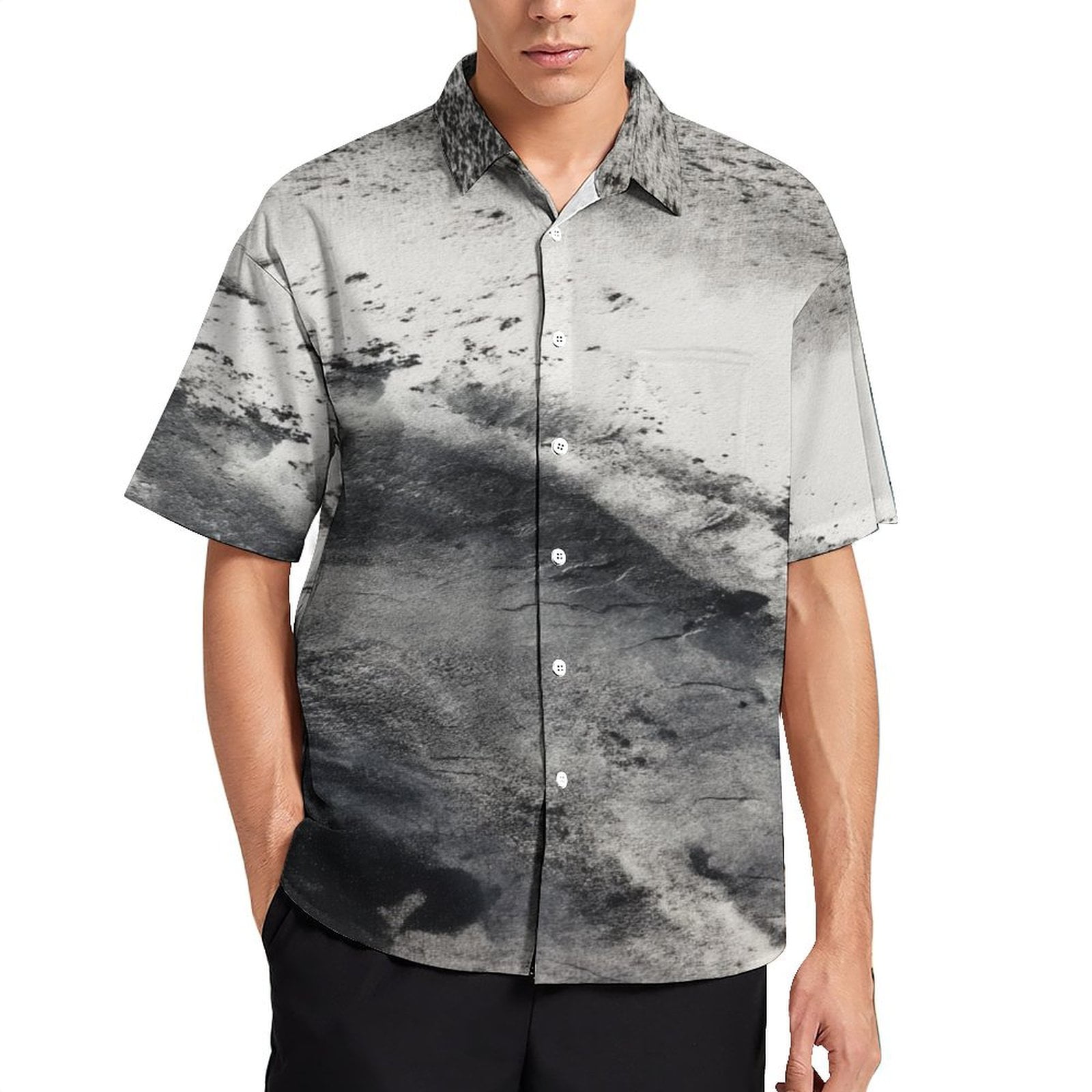 Mens Summer Marble Texture Shirts Button Down Short Sleeve Vintage ...