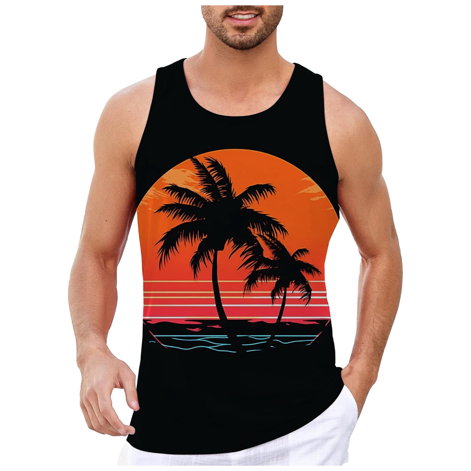 Mens Summer Vacation Beach Hawaii Coconut Tree Digital 3D Printed Vest ...