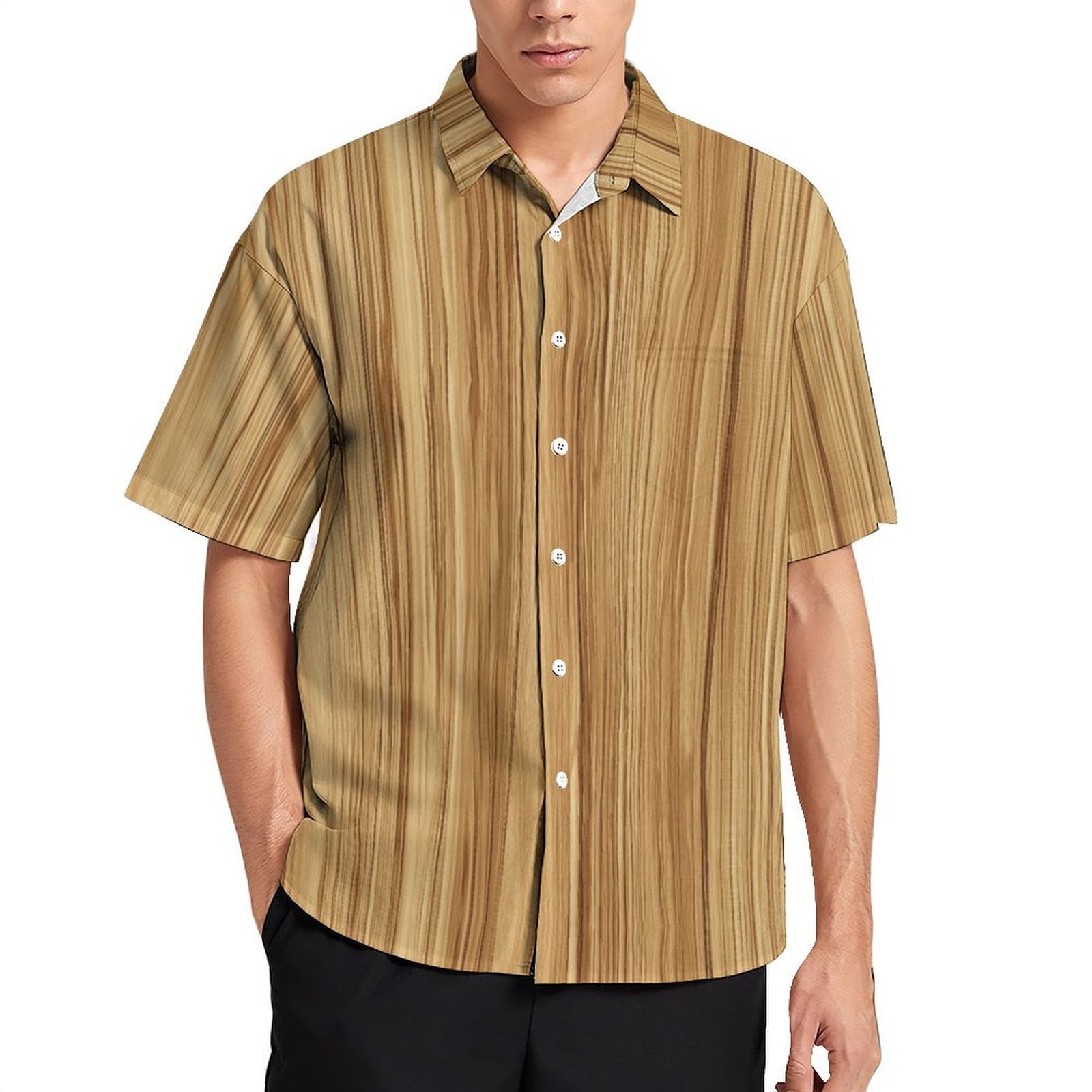 Mens Summer Wood Grain Texture Shirts Button Down Short Sleeve Vintage ...