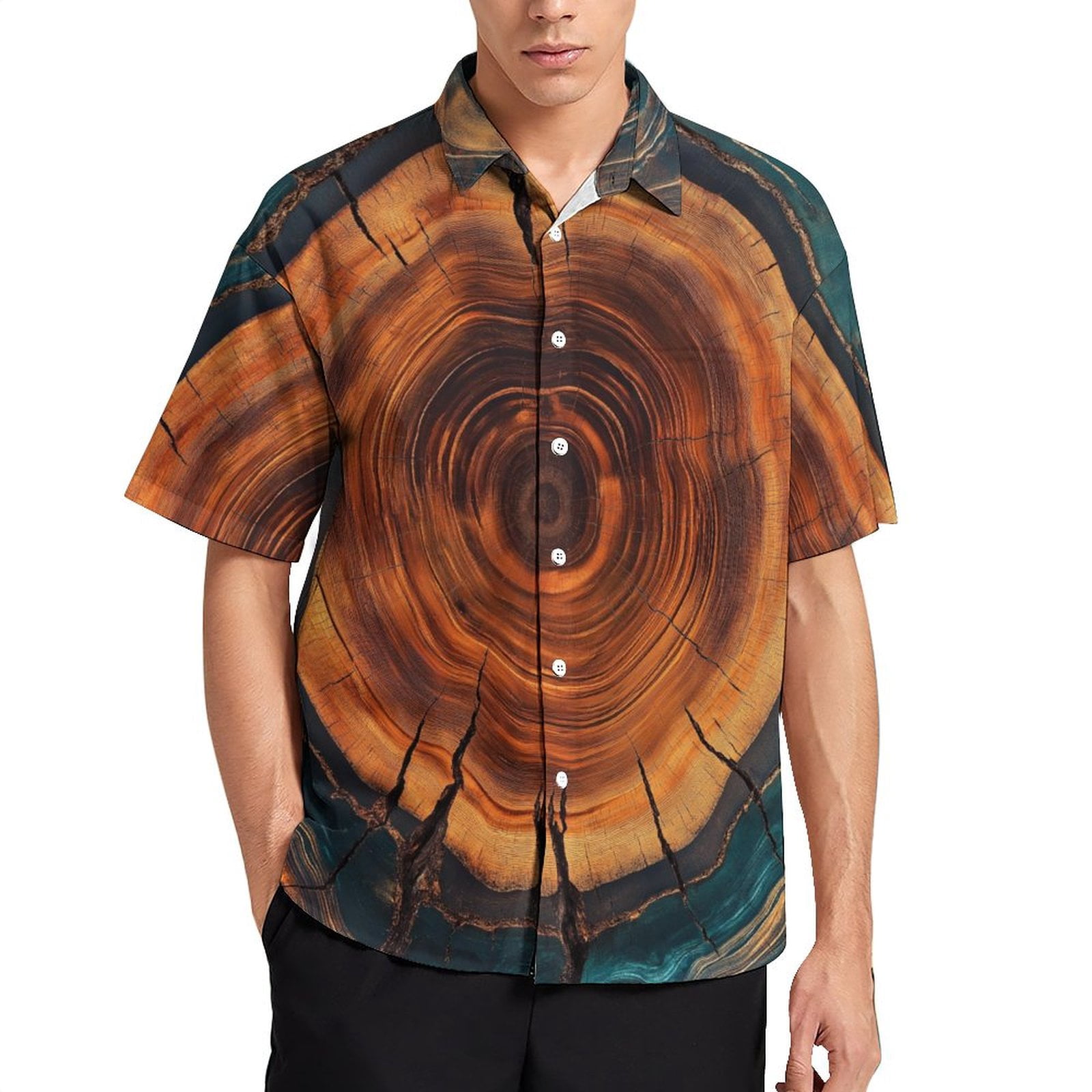 Mens Summer Wood Grain Texture Shirts Button Down Short Sleeve Vintage ...