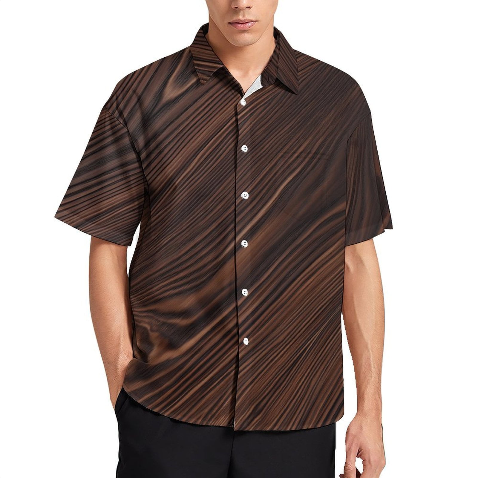 Mens Summer Wood Grain Texture Shirts Button Down Short Sleeve Vintage ...