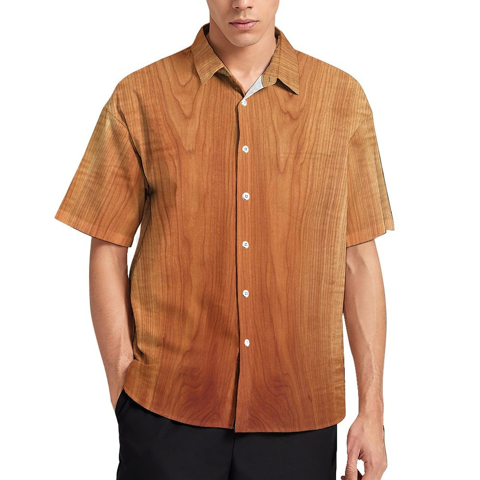 Mens Summer Wood Grain Texture Shirts Button Down Short Sleeve Vintage ...