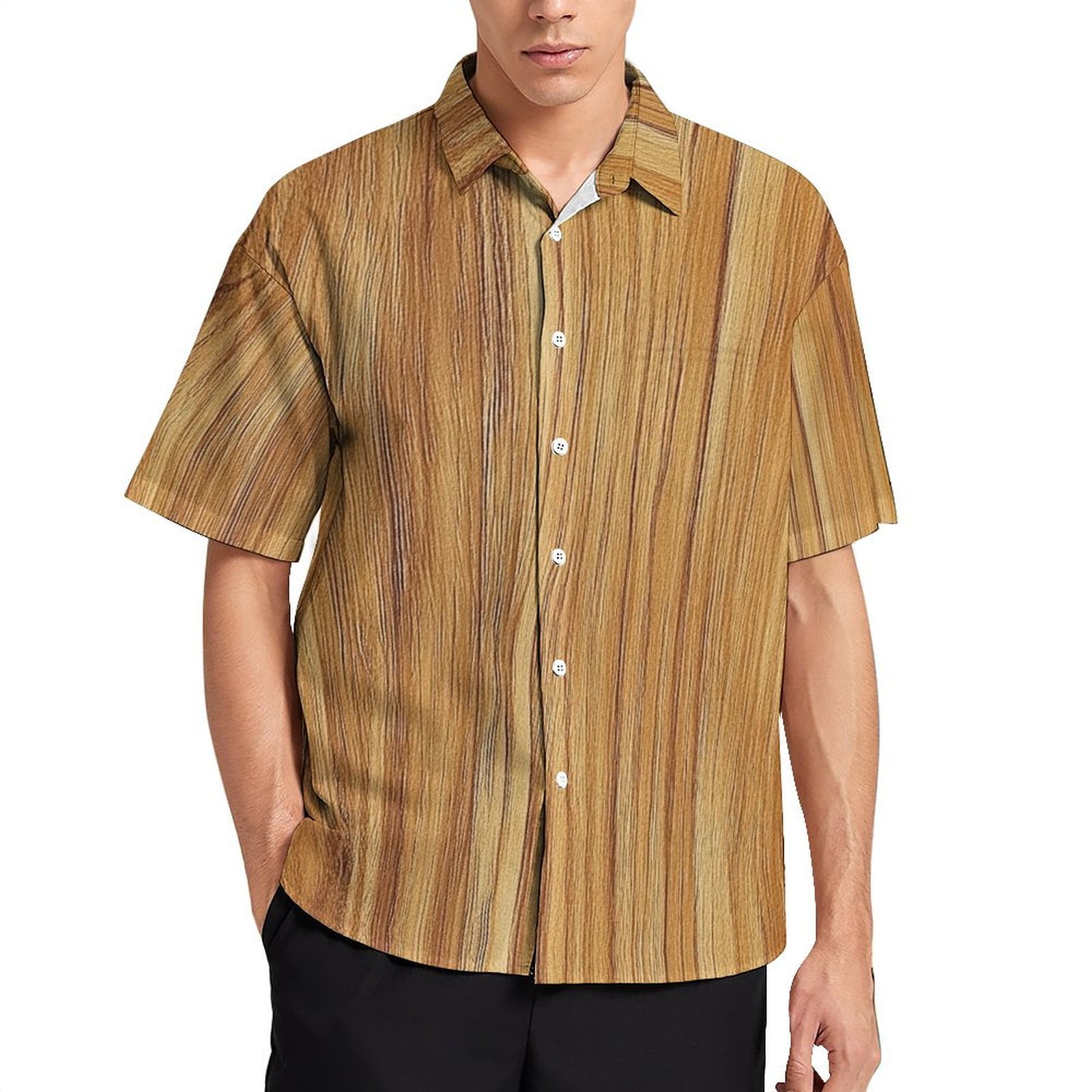 Mens Summer Wood Grain Texture Shirts Button Down Short Sleeve Vintage ...