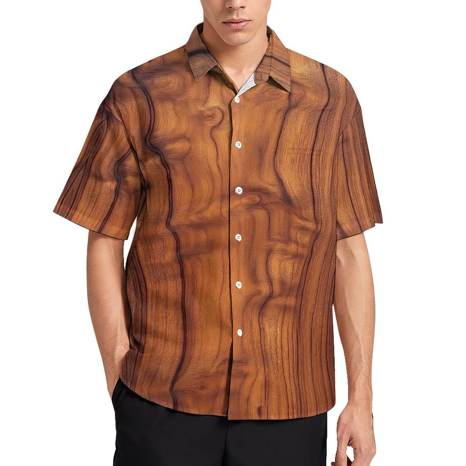 Mens Summer Wood Grain Texture Shirts Button Down Short Sleeve Vintage ...