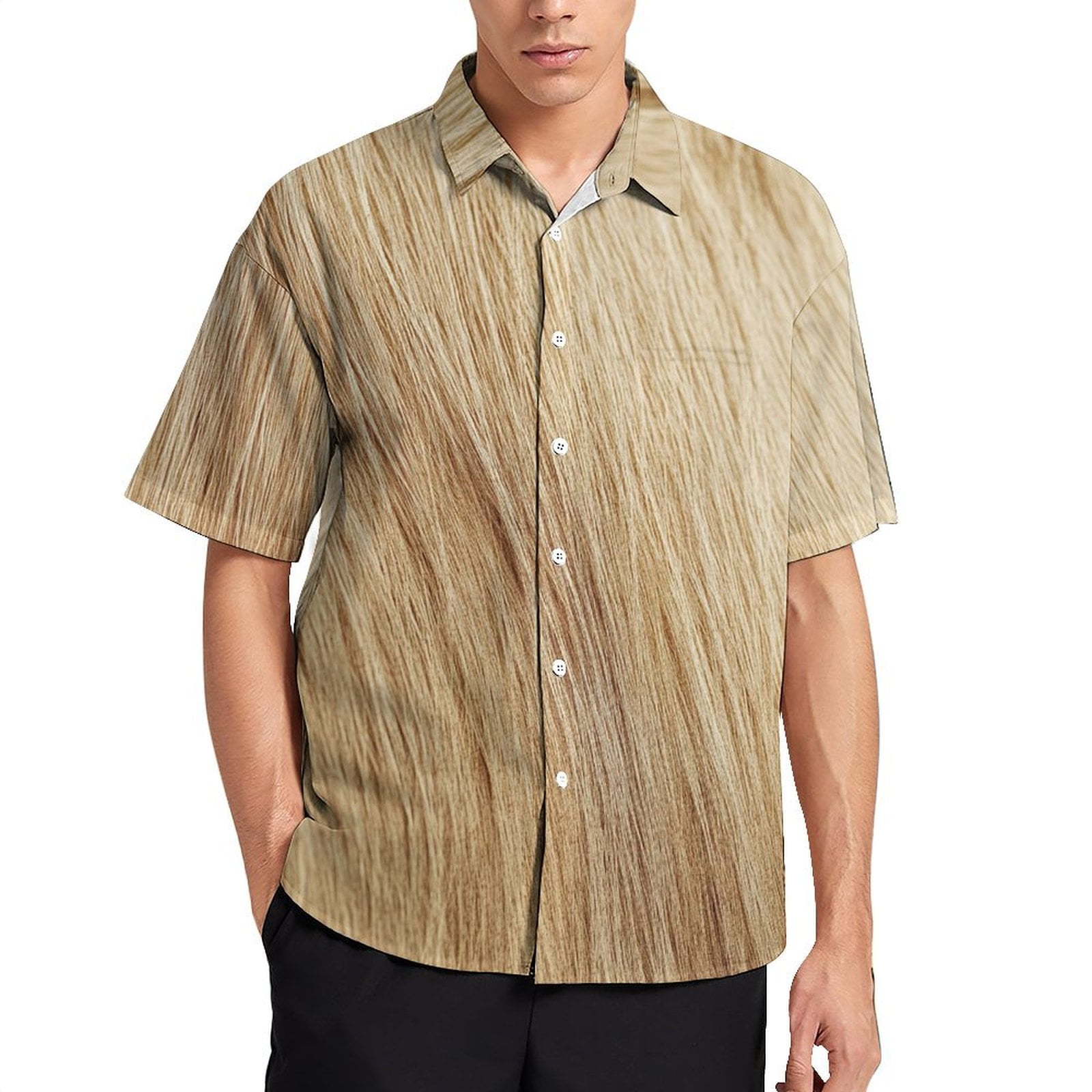 Mens Summer Wood Grain Texture Shirts Button Down Short Sleeve Vintage ...