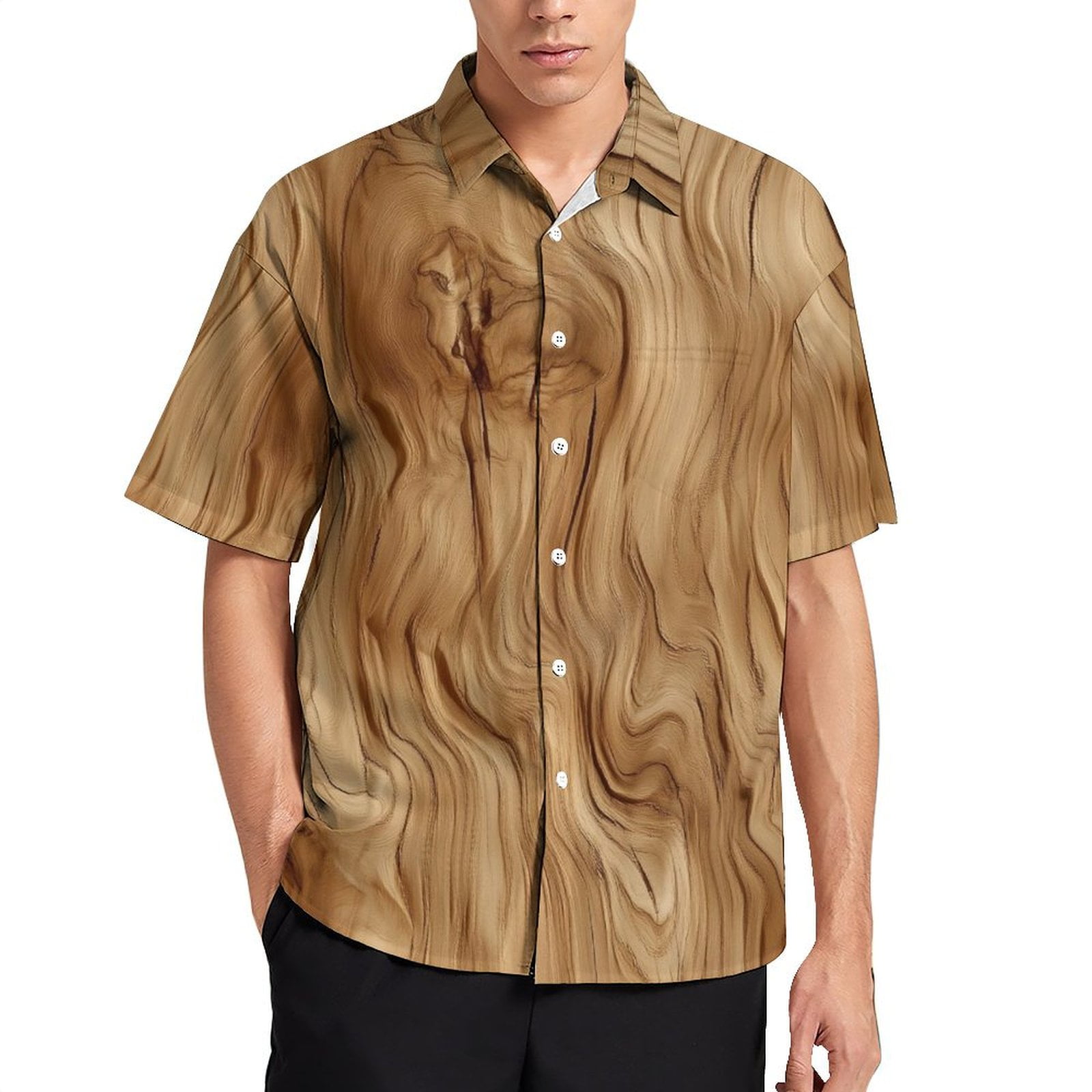 Mens Summer Wood Grain Texture Shirts Button Down Short Sleeve Vintage ...