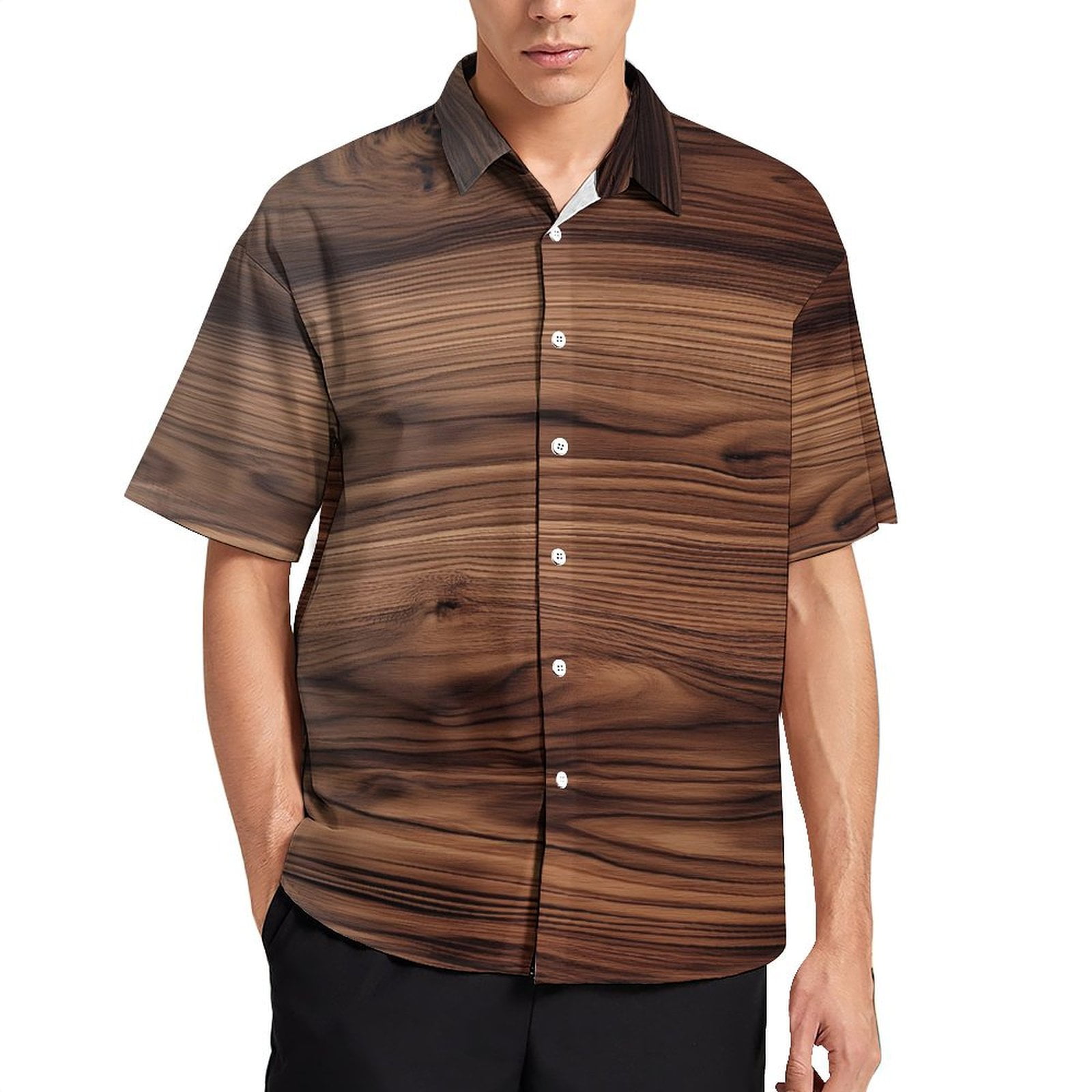 Mens Summer Wood Grain Texture Shirts Button Down Short Sleeve Vintage ...