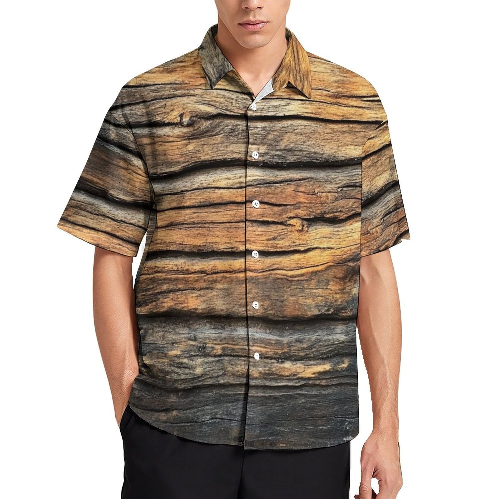 Mens Summer Wood Grain Texture Shirts Button Down Short Sleeve Vintage ...