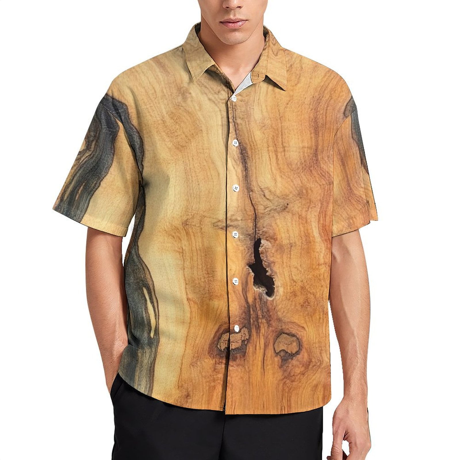 Mens Summer Wood Grain Texture Shirts Button Down Short Sleeve Vintage ...
