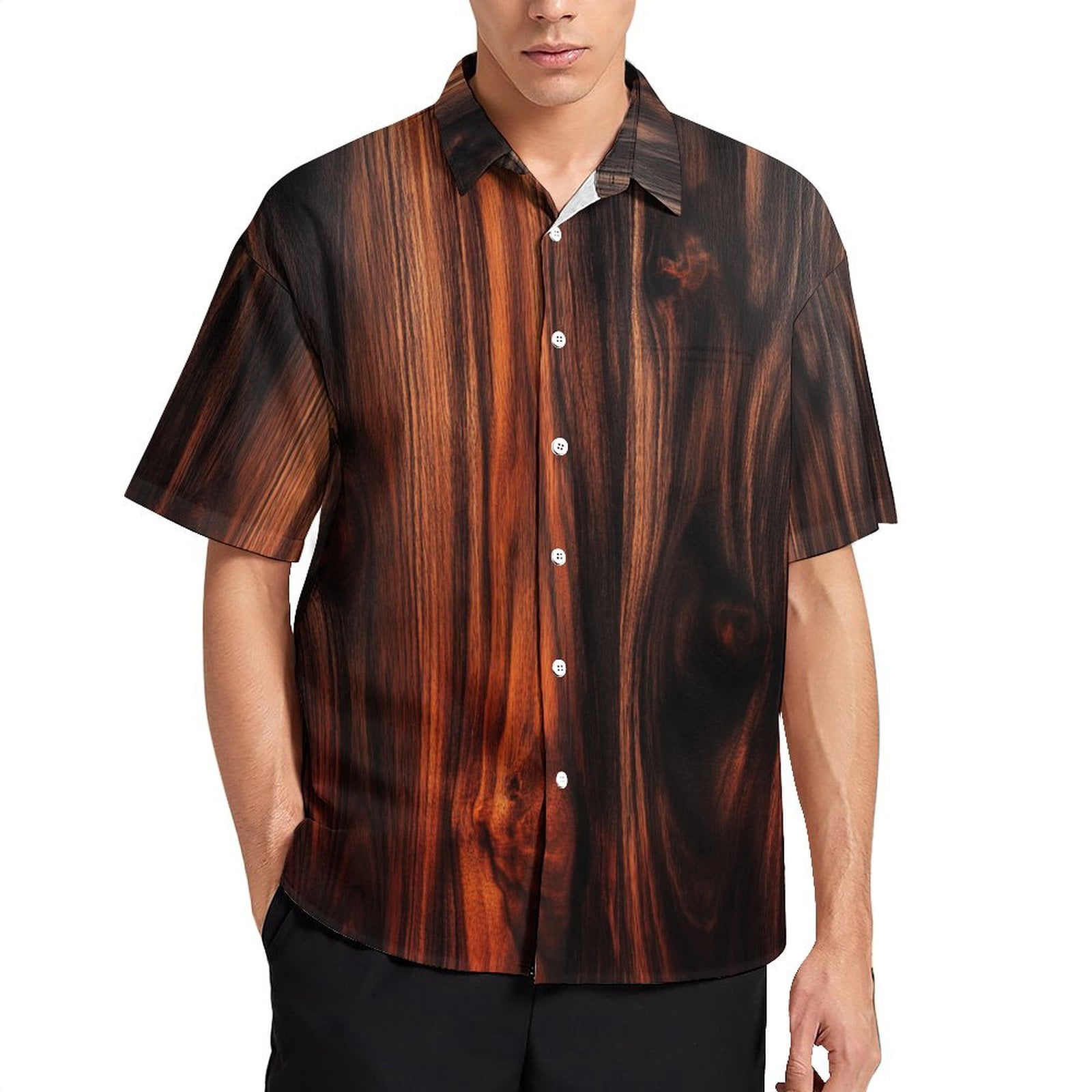 Mens Summer Wood Grain Texture Shirts Button Down Short Sleeve Vintage ...