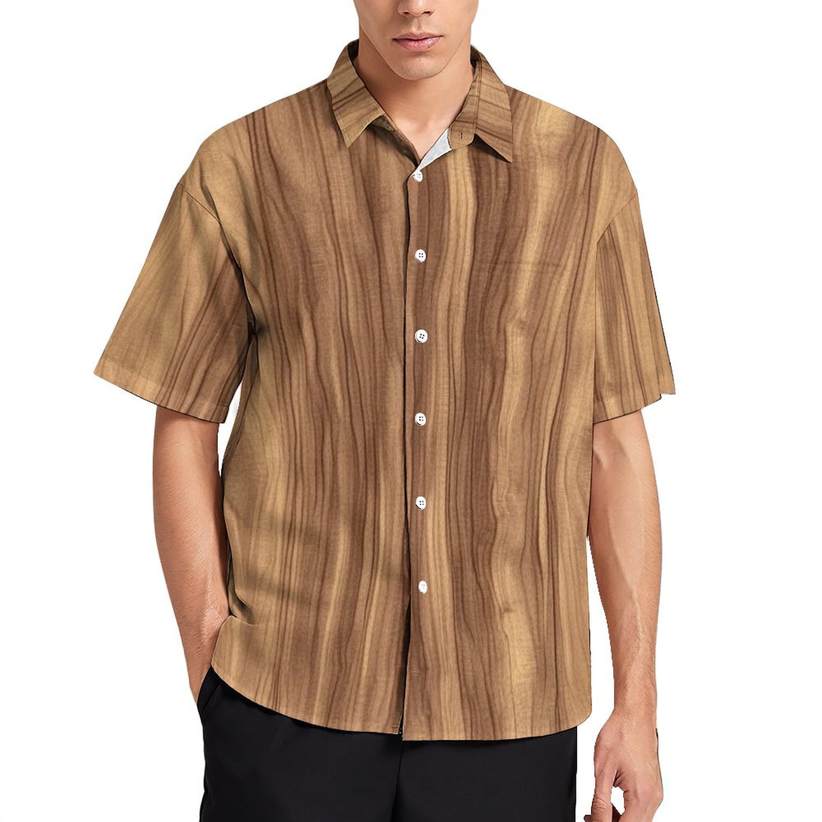 Mens Summer Wood Grain Texture Shirts Button Down Short Sleeve Vintage ...