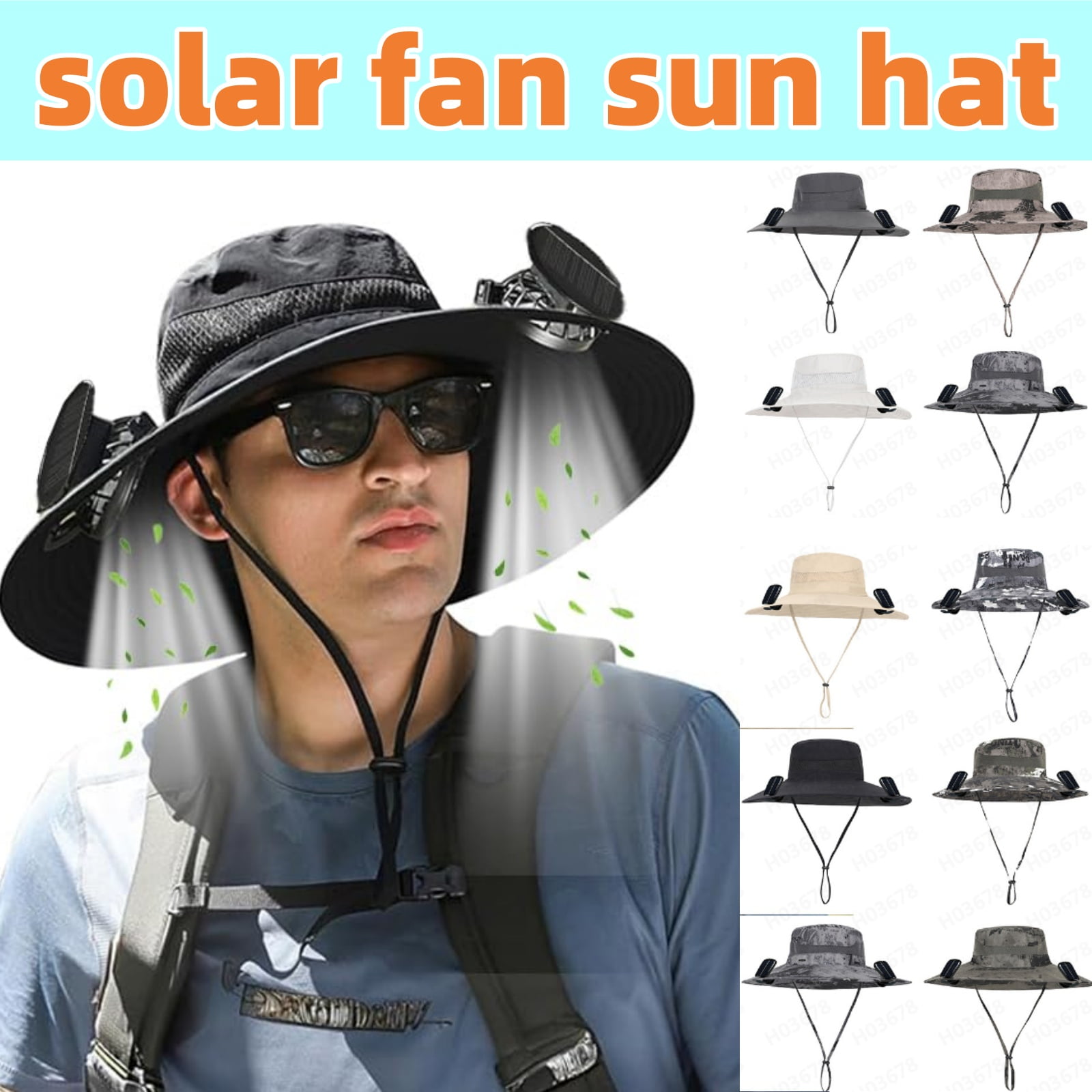 Mens Sun Hat with Solar Powered Fans, Wide Brim Solar Fan Hat, USB ...