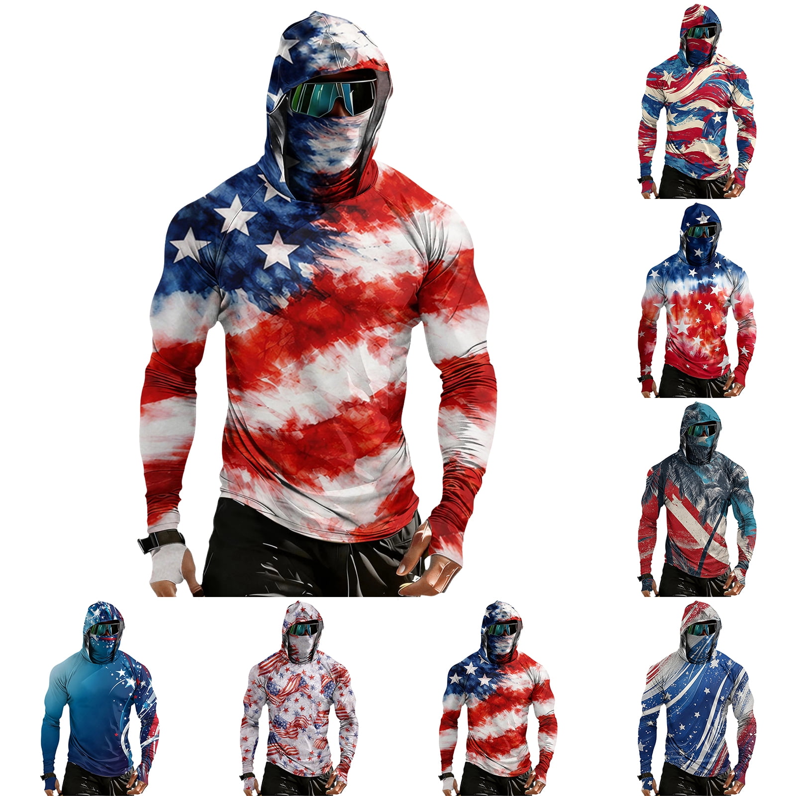 Mens Sun Protection Fishing Shirts with Mask UPF 50+ Long Sleeve Quick ...