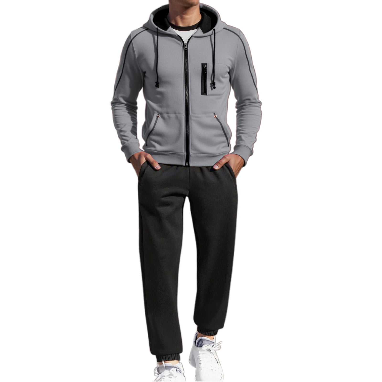 Mens Sweat Suits 2 Piece Set Slim Fit Hooded Full Zip Sweatshirt Jacket ...