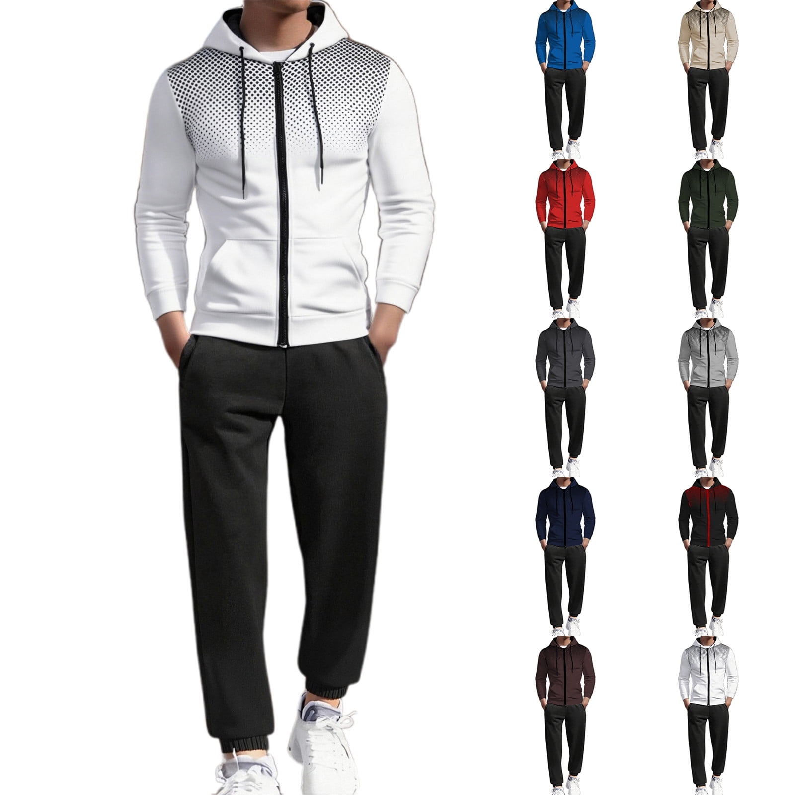 Mens Sweat Suits 2 Piece Set Slim Fit Hooded Full Zip Sweatshirt Jacket ...