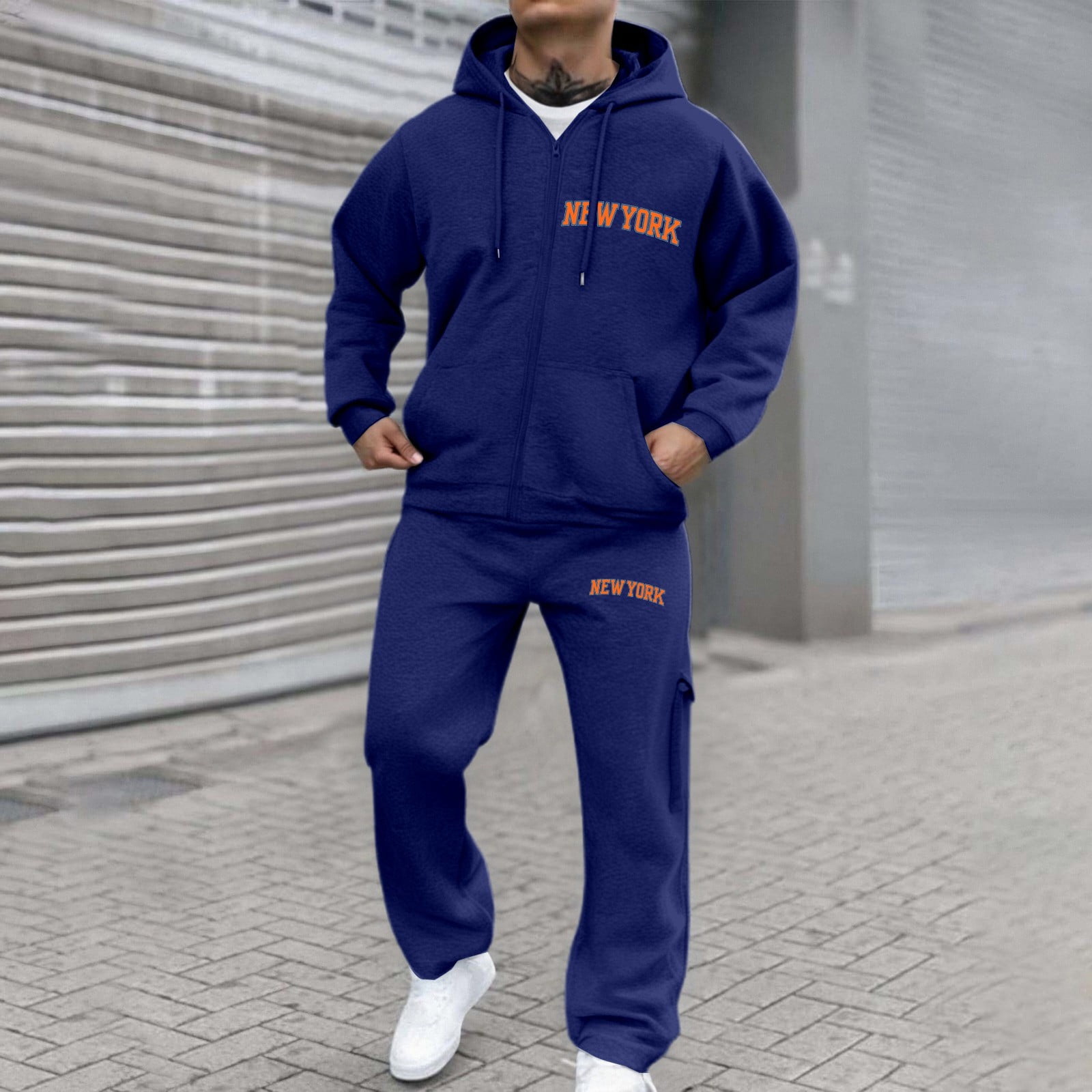 Mens Sweat Suits Set Tracksuit 2 Piece Outfits Full Zip Jackets Pants ...