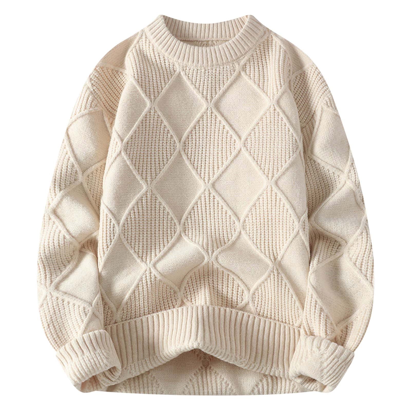 Mens Sweater Crewneck Long Sleeve Pull on Casual Loose Fit Rib Cable ...