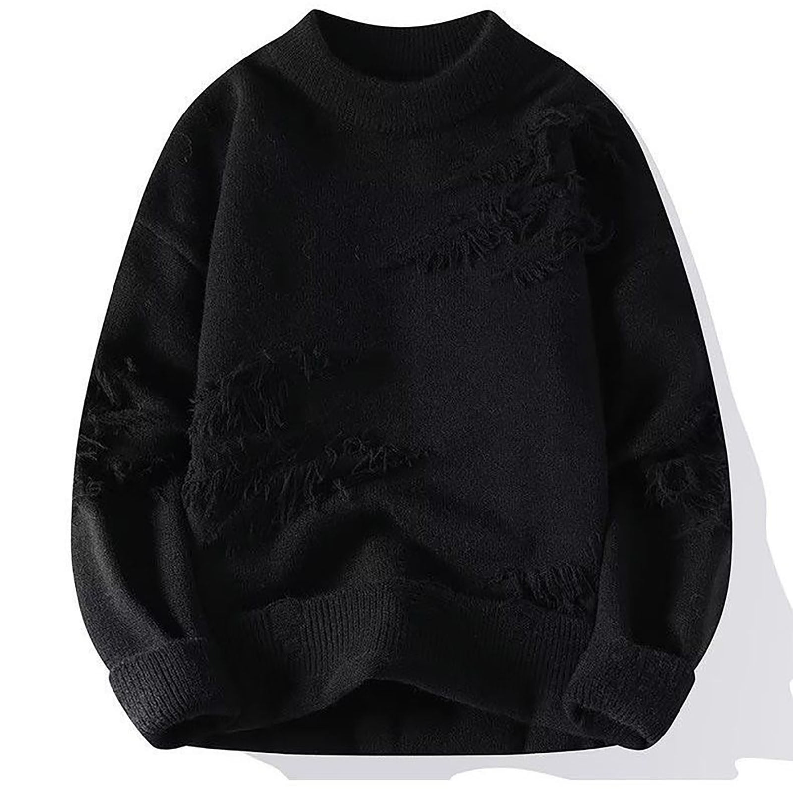 Mens Sweater Loose Oversized Ripped Pullover Knit Sweaters Stylish Drop ...