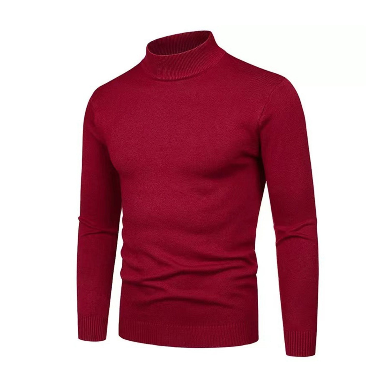 Mens Sweater - Solid Color Semi High Neck Slim Fit Pullover Knitted ...