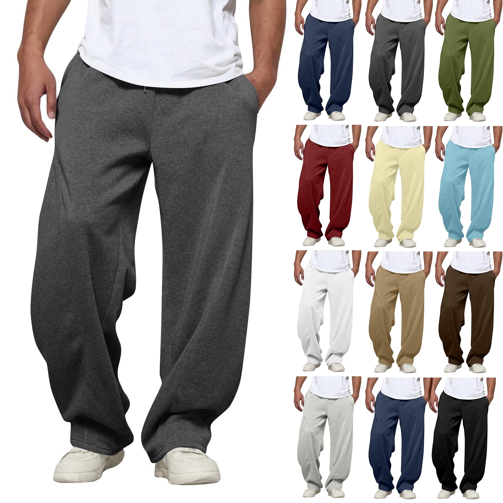 Mens Sweatpants Baggy Drawstring Elastic Waist Wide Leg Pants Fall ...