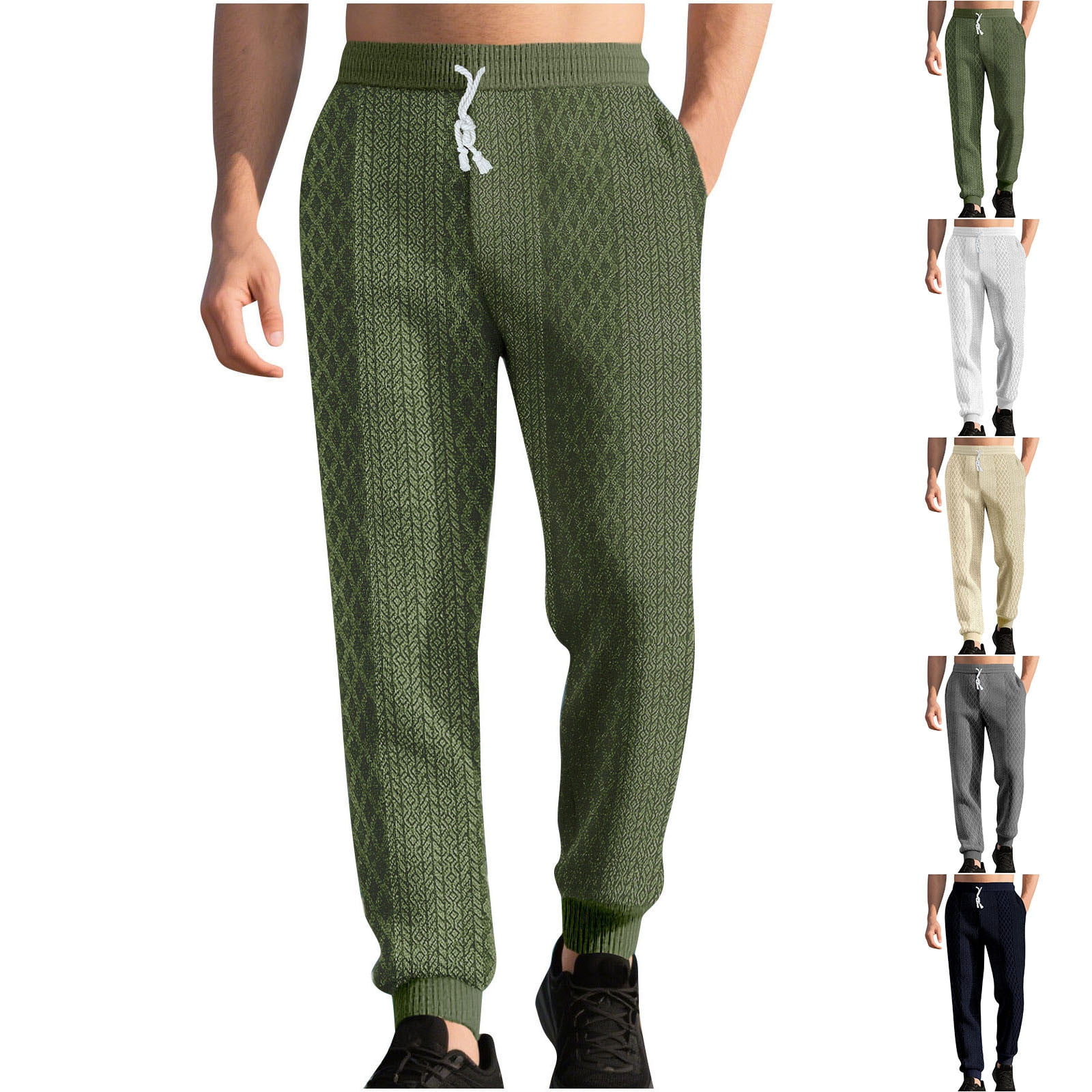 Mens Sweatpants Casual Cropped Pants Sport Pocket Drawstring Solid ...