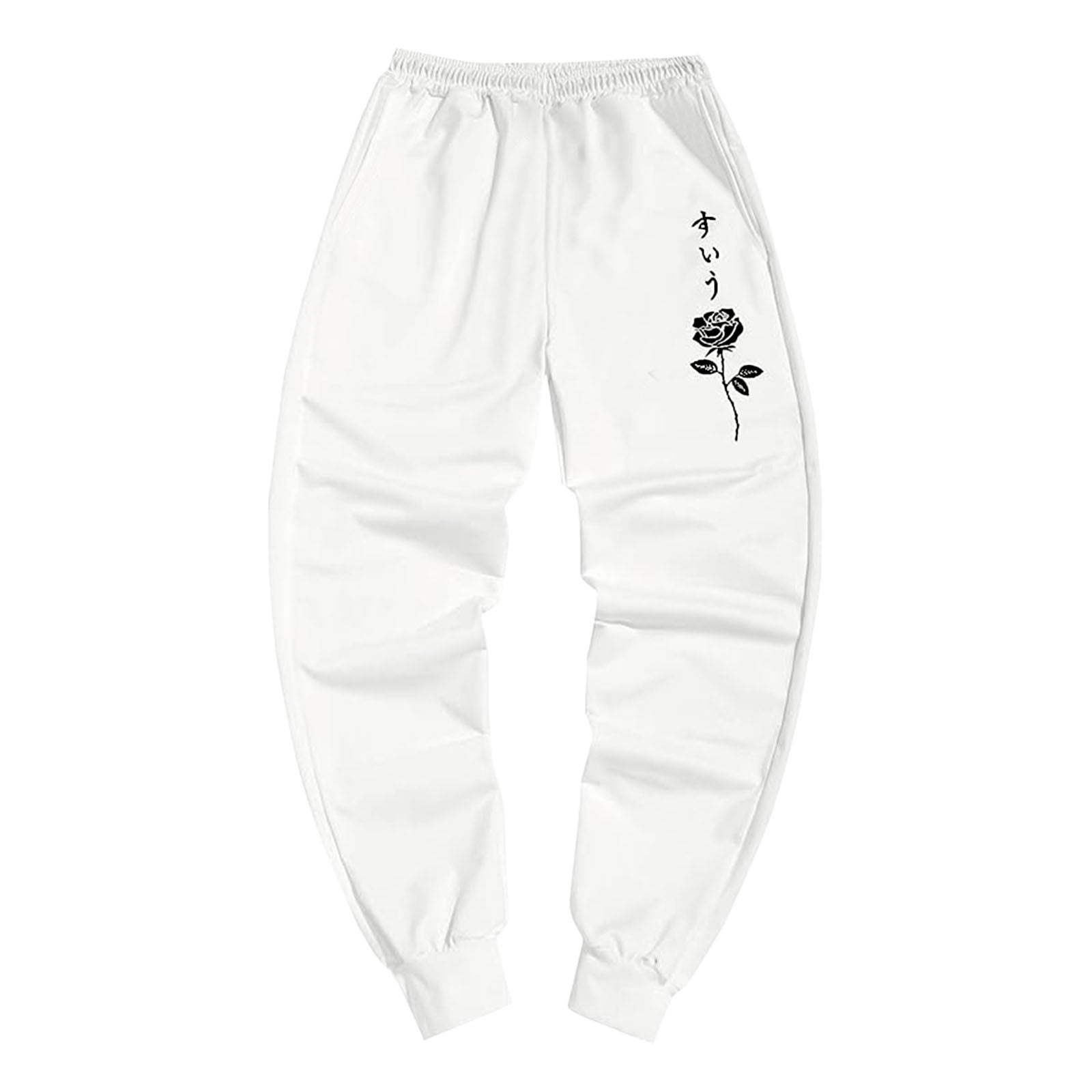 Mens Sweatpants Casual Fashion Loose Comfortable Rose Print Trousers