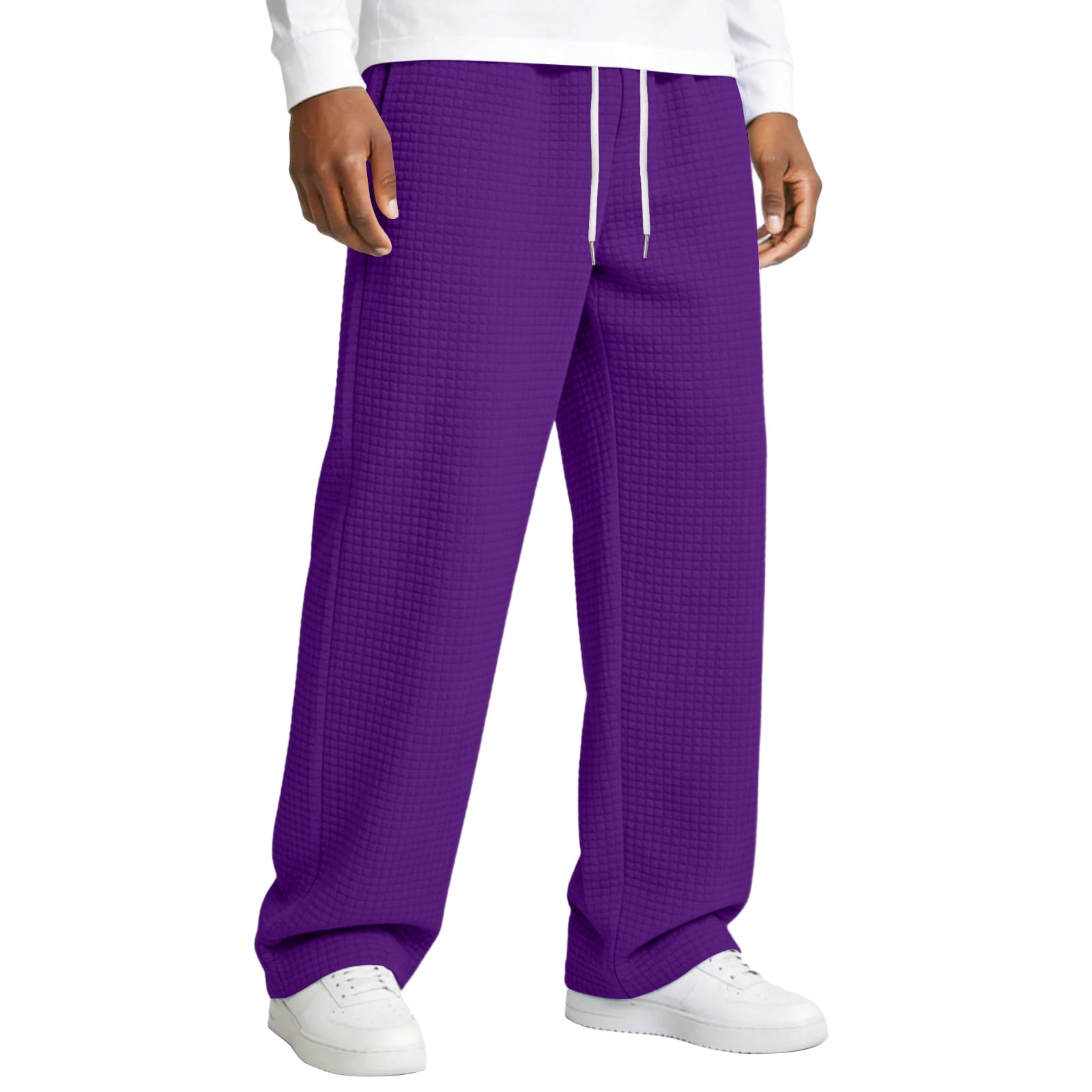 Mens Sweatpants Textured Waffle Wide Leg Pants Casual Vintage Baggy ...
