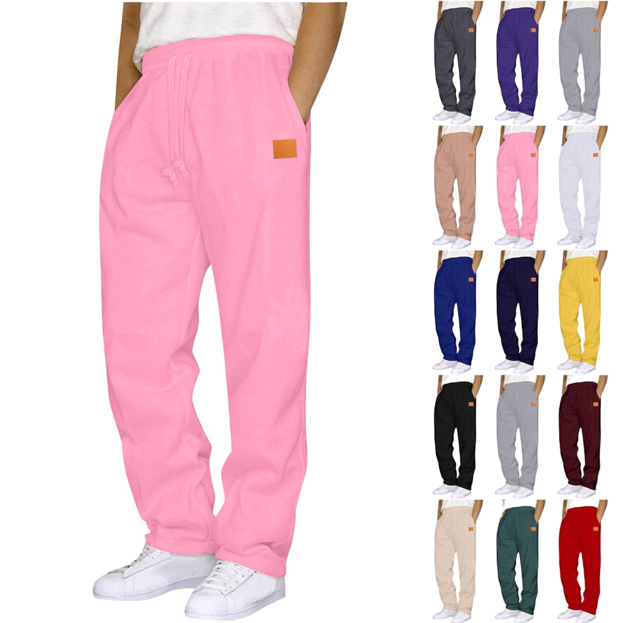 Mens Sweatpants with Pockets Fashion Drawstring Elastic Waist Solid ...
