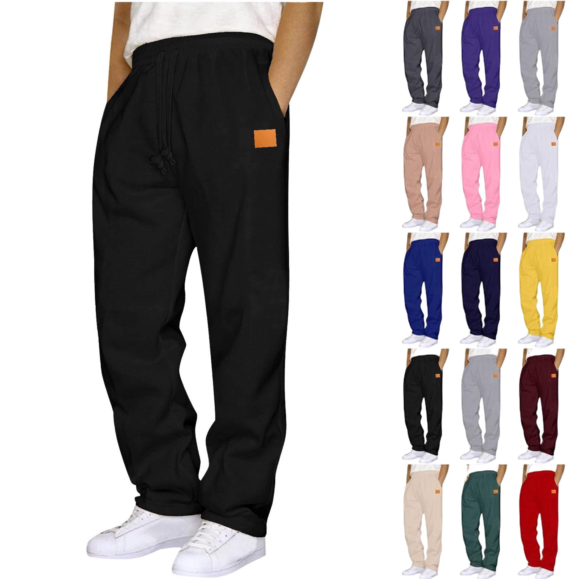 Mens Sweatpants with Pockets Fashion Drawstring Elastic Waist Solid ...