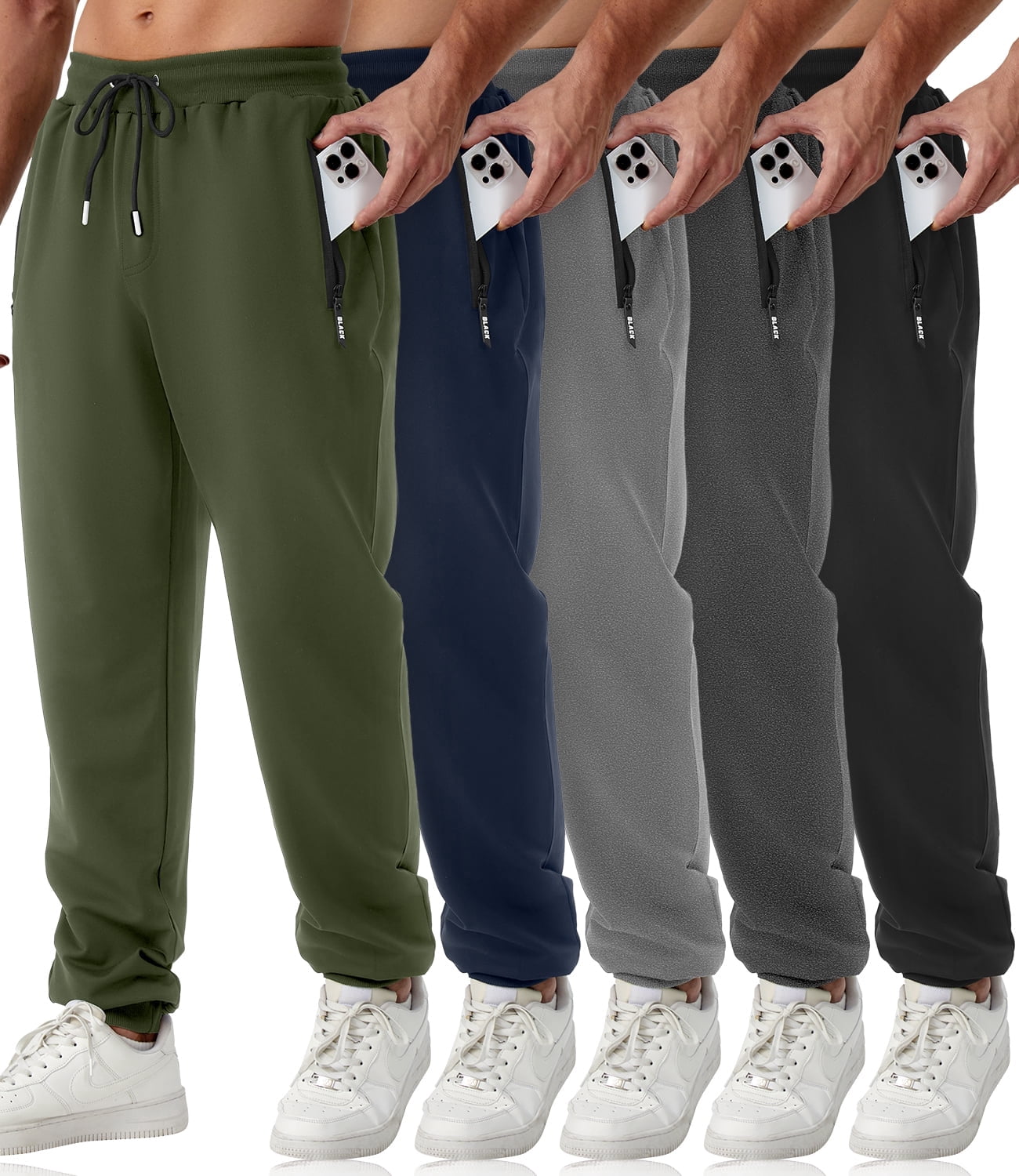 Potopok Mens Sweatpants with Zipper Pockets 5 Pack Athletic Joggers for ...