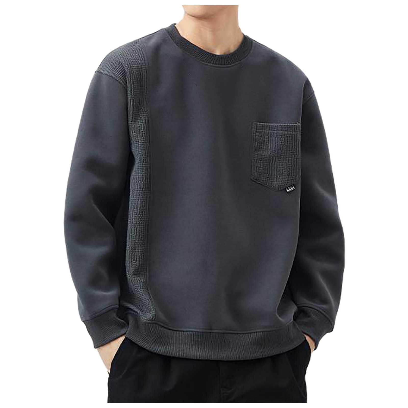 Mens Sweatshirt Autumn/Winter Crewneck Pullover Chest Pocket Long ...