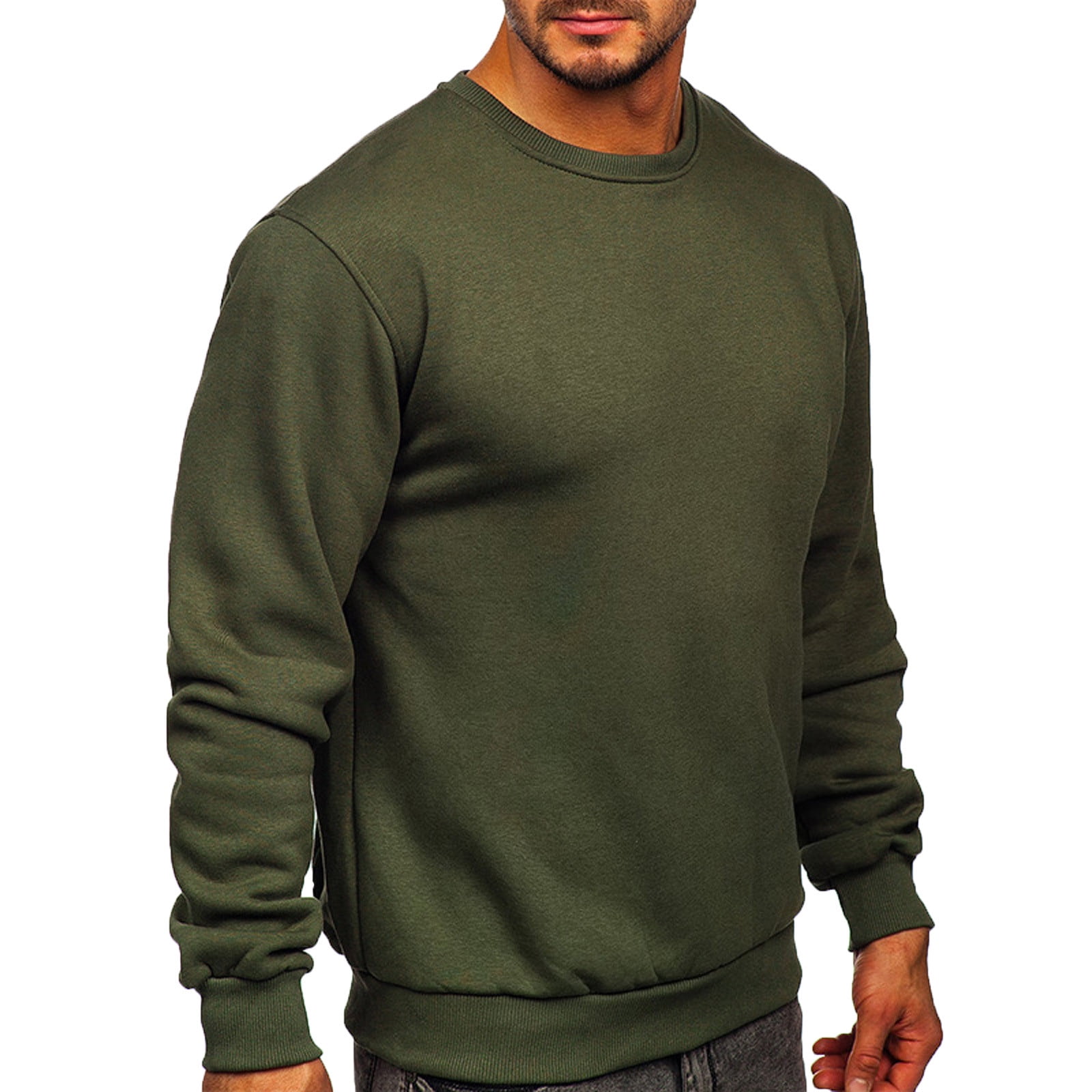 Mens Sweatshirts No Hood,Crewneck Sweatshirt for Men Long Sleeve Autumn Winter Warm Fleece Plain ...