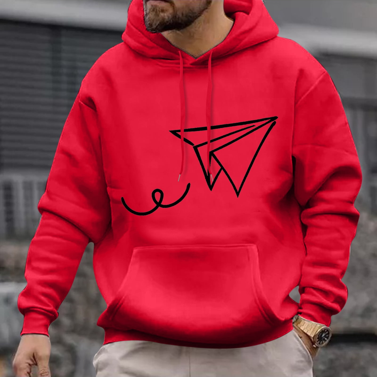 Mens Sweatshirts Hoodies Paper Plane Print Hoodies Long Sleeve Pocket ...