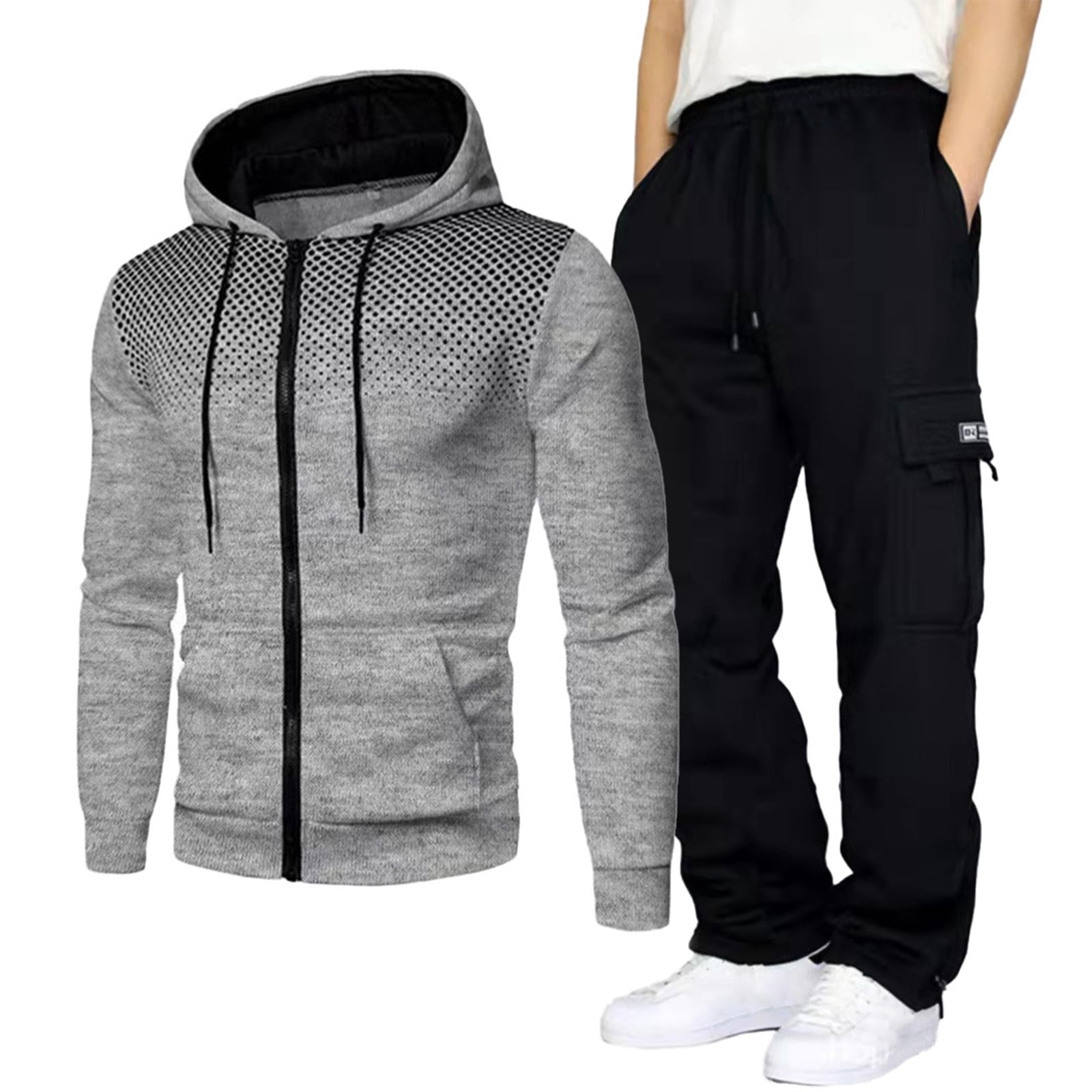 Mens Sweatsuits 2 Piece Set Hooded Drawstring Zipper Sweatshirt Jacket ...