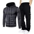 Mens Sweatsuits 2 Piece Set Hooded Drawstring Zipper Sweatshirt Jacket Solid Color Cargo ...