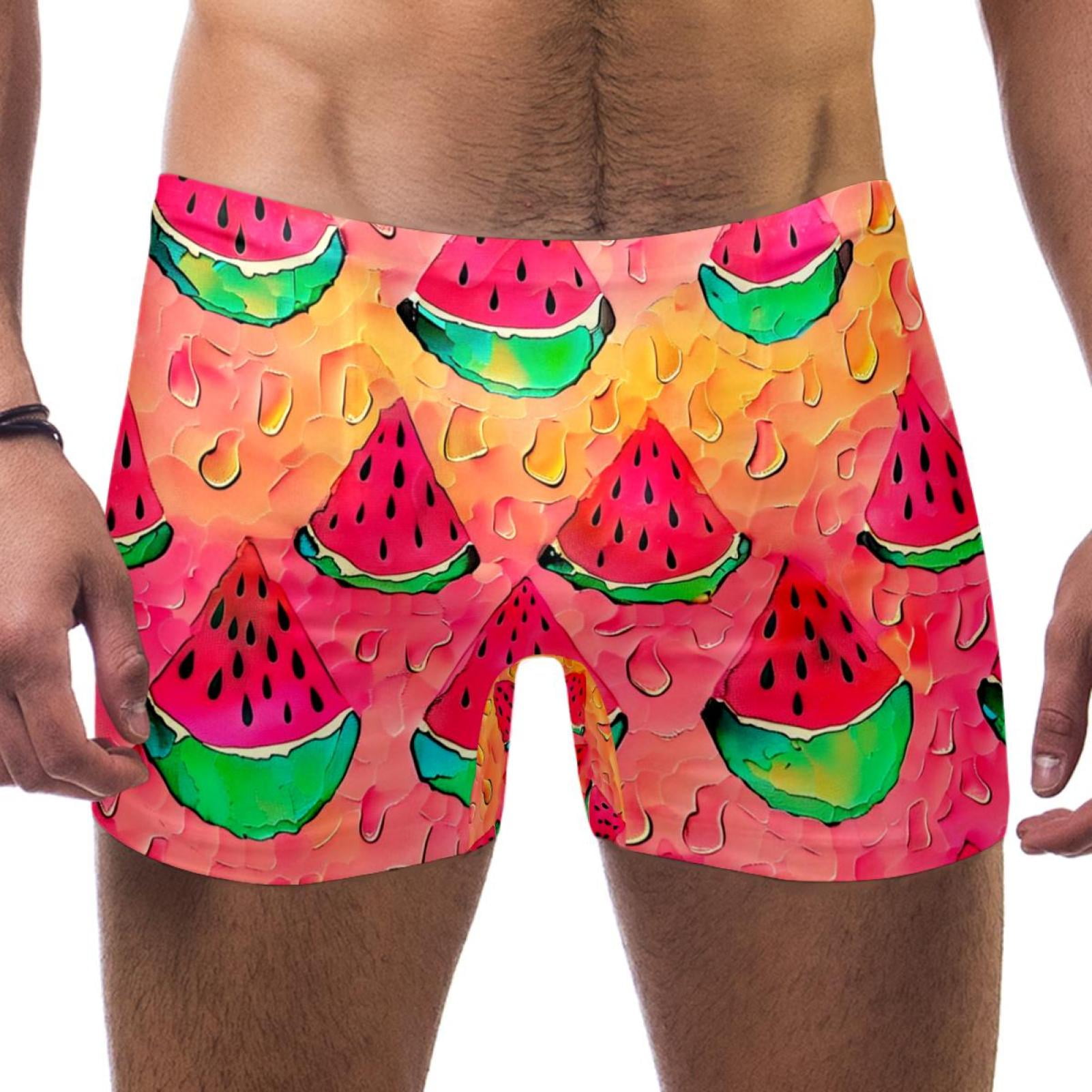 Mens Swim Briefs Mens Bikini Swimwear Fruit Watermelon Red Watercolor