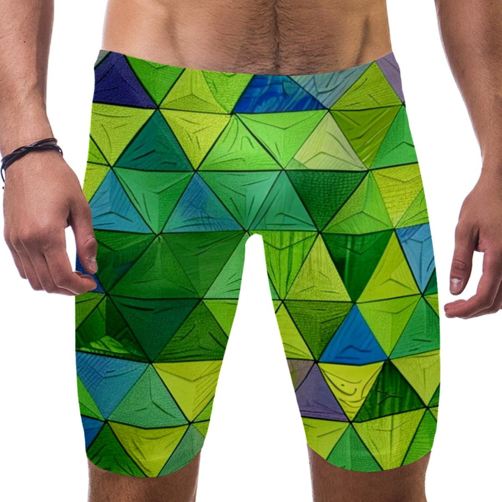 Mens Swim Briefs Mens Jammers For Swimming Green Triangle Pattern Cartoon Retro