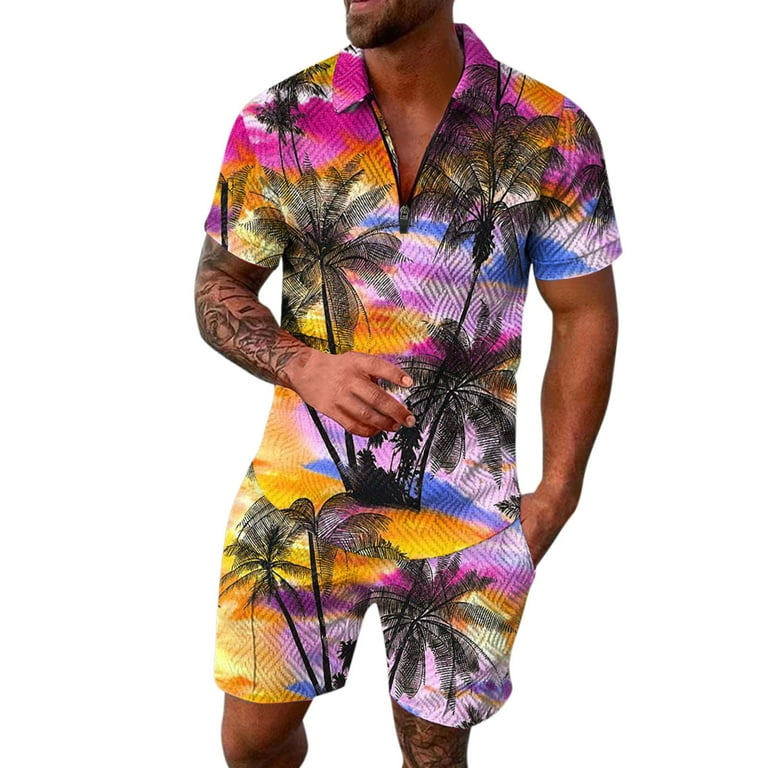 Mens Swim Sets 2 Piece Swimwear Mens Casual 2 Piece Outfits Summer Fashion Gradient Color Short Sleeve Athletic Shirt and Drawstring Shorts Sweatsuit Walmart