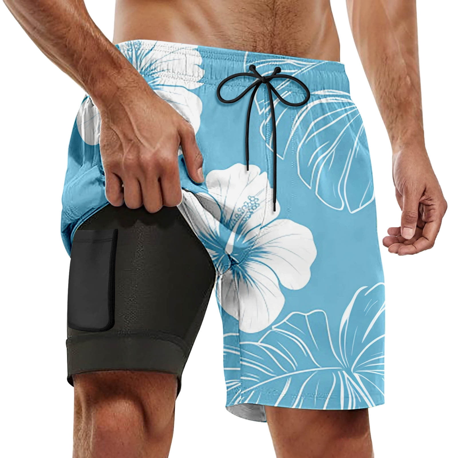 Mens Swim Trunks 5 Inch Stretchy Quick Dry Loose Stretchy Waist Stretch ...