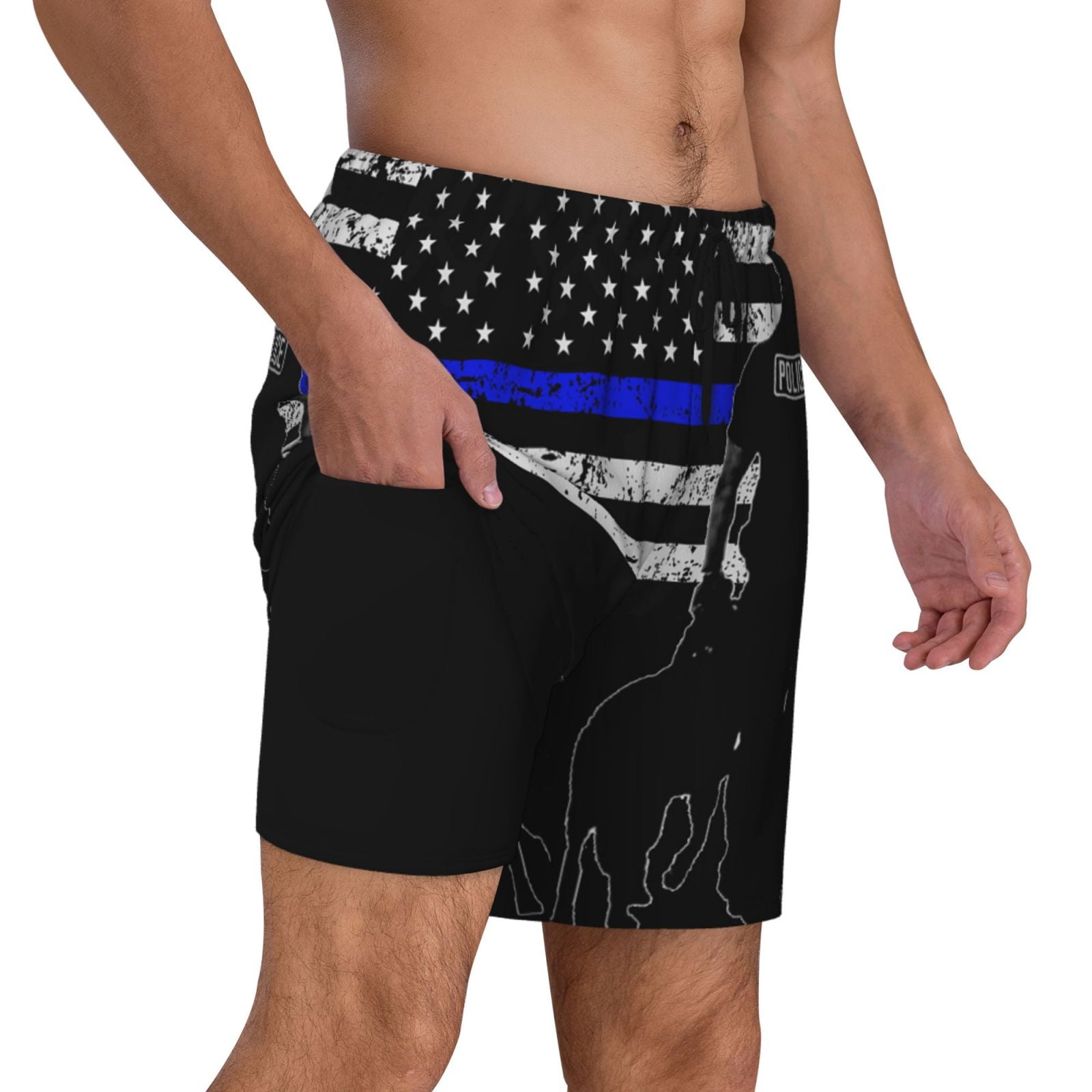 Mens Swim Trunks America Thin Blue Line Flag Police Quick Dry Swim ...