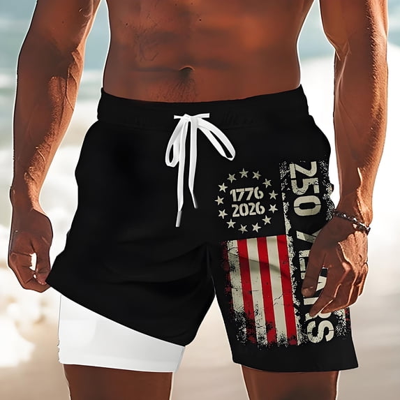 Mens Swim Trunks American 250th Anniversary Patriotic July 4th Print ...