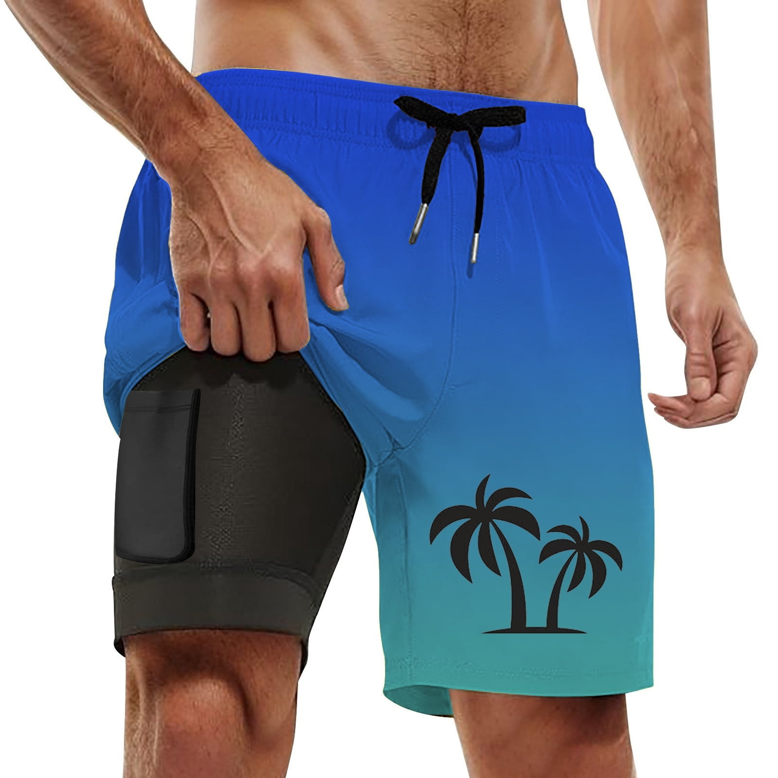 Mens Swim Trunks with Compression Liner Short Quick Dry Loose Stretchy ...