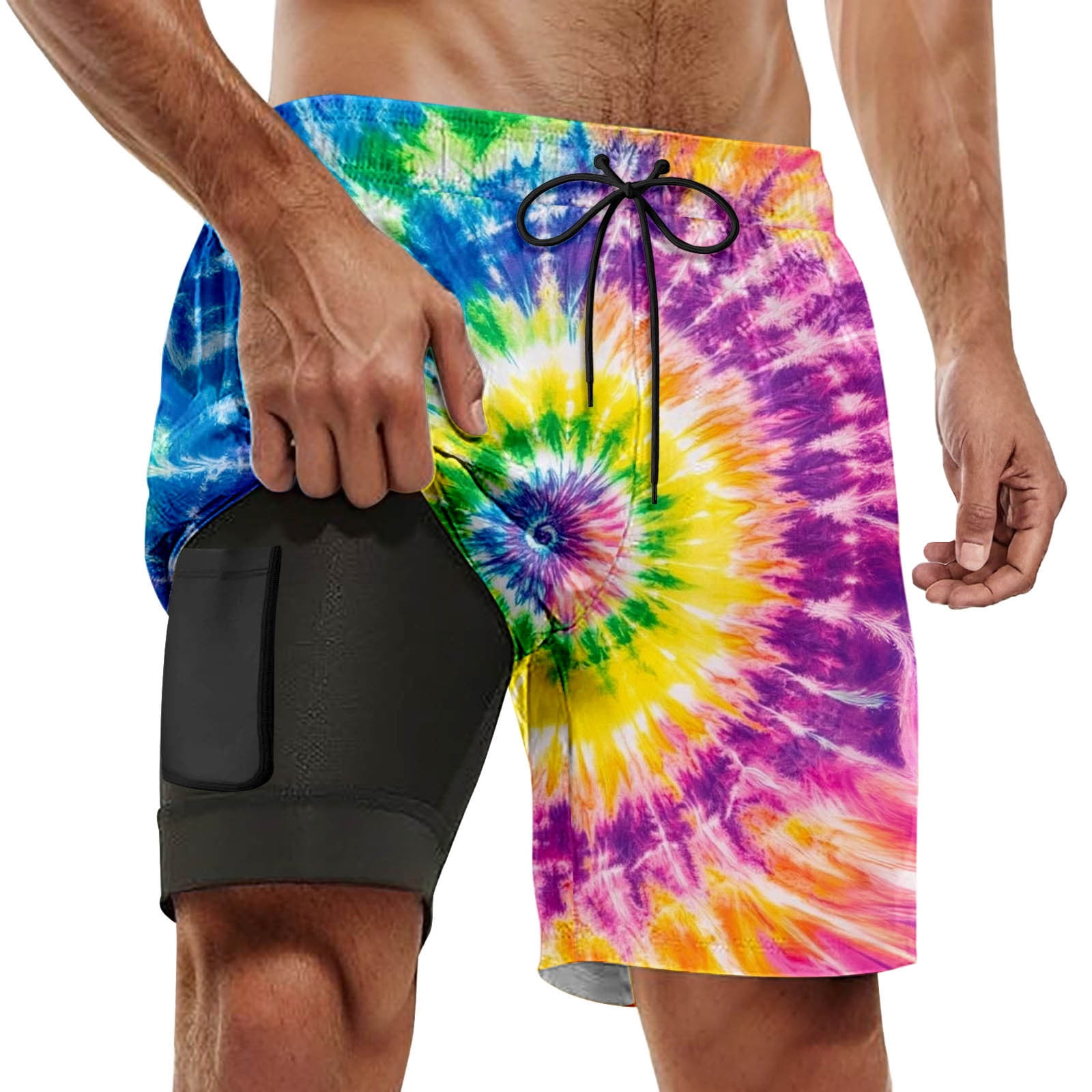 Mens Swim Trunks with Compression Liner Stretchy Quick Dry Loose ...